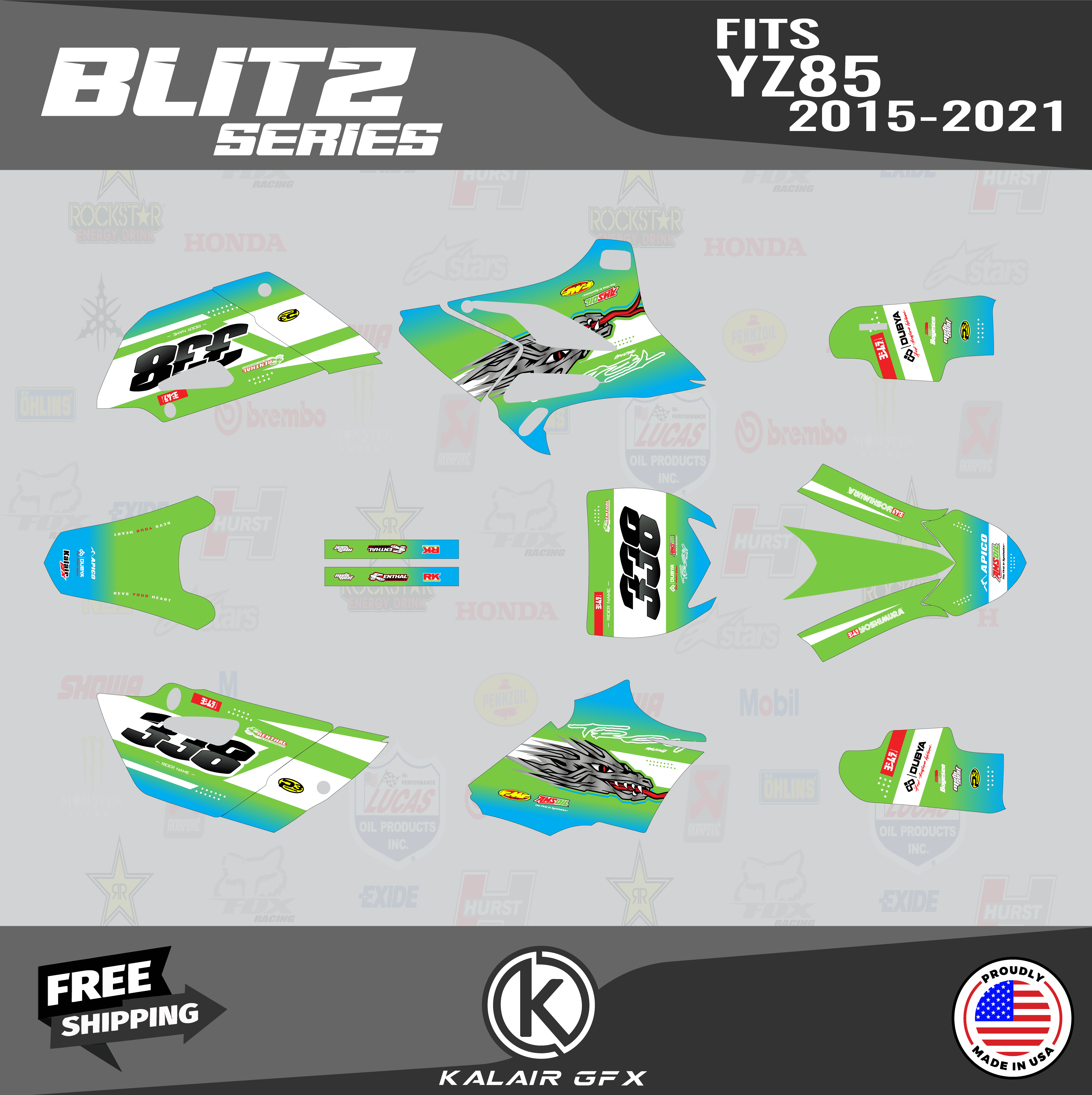 Kalair GFX Graphics Kit for Yamaha YZ85 (2019-2021) Blitz Series ...