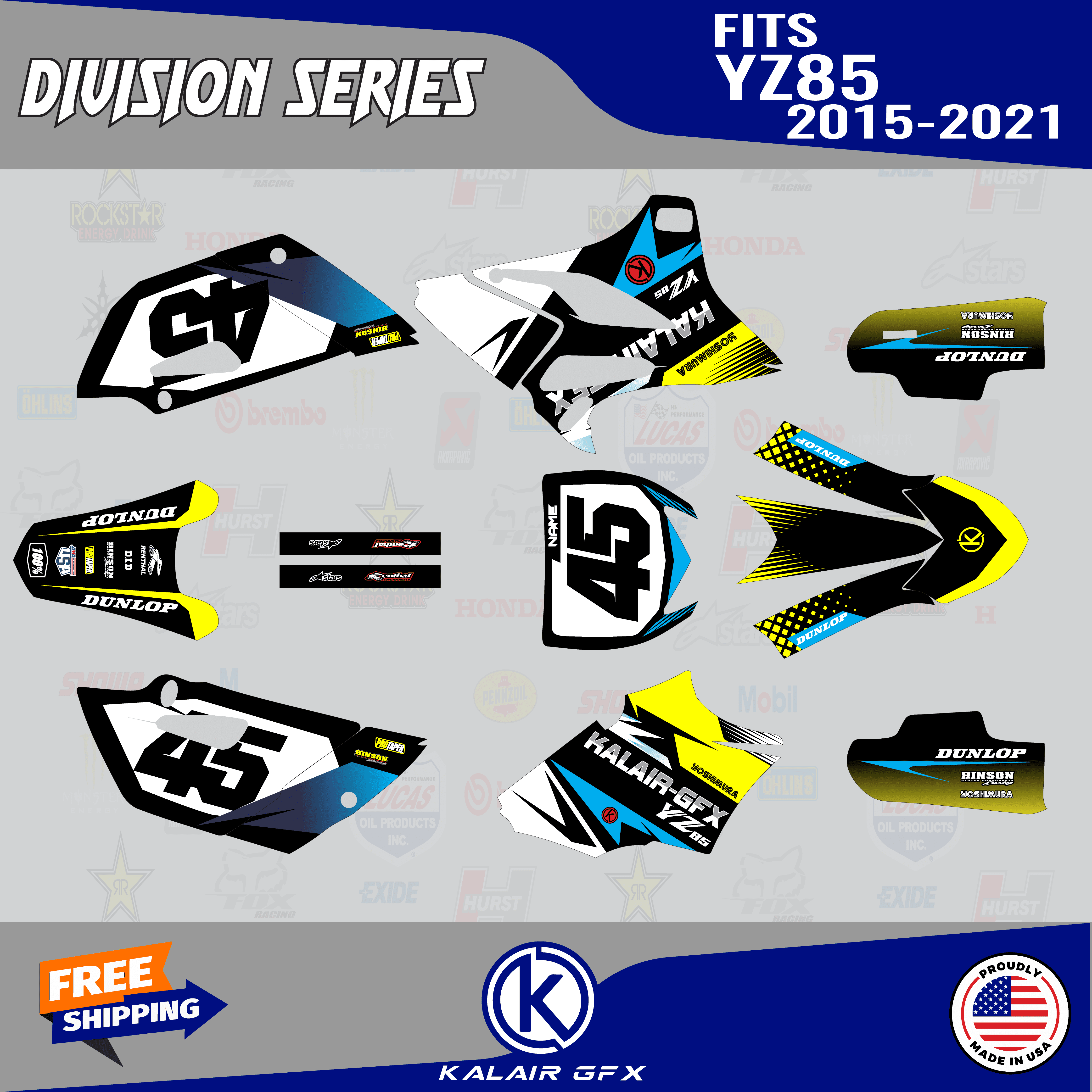 Kalair GFX Graphics Kit for Yamaha YZ85 (2019-2021) Division Series ...