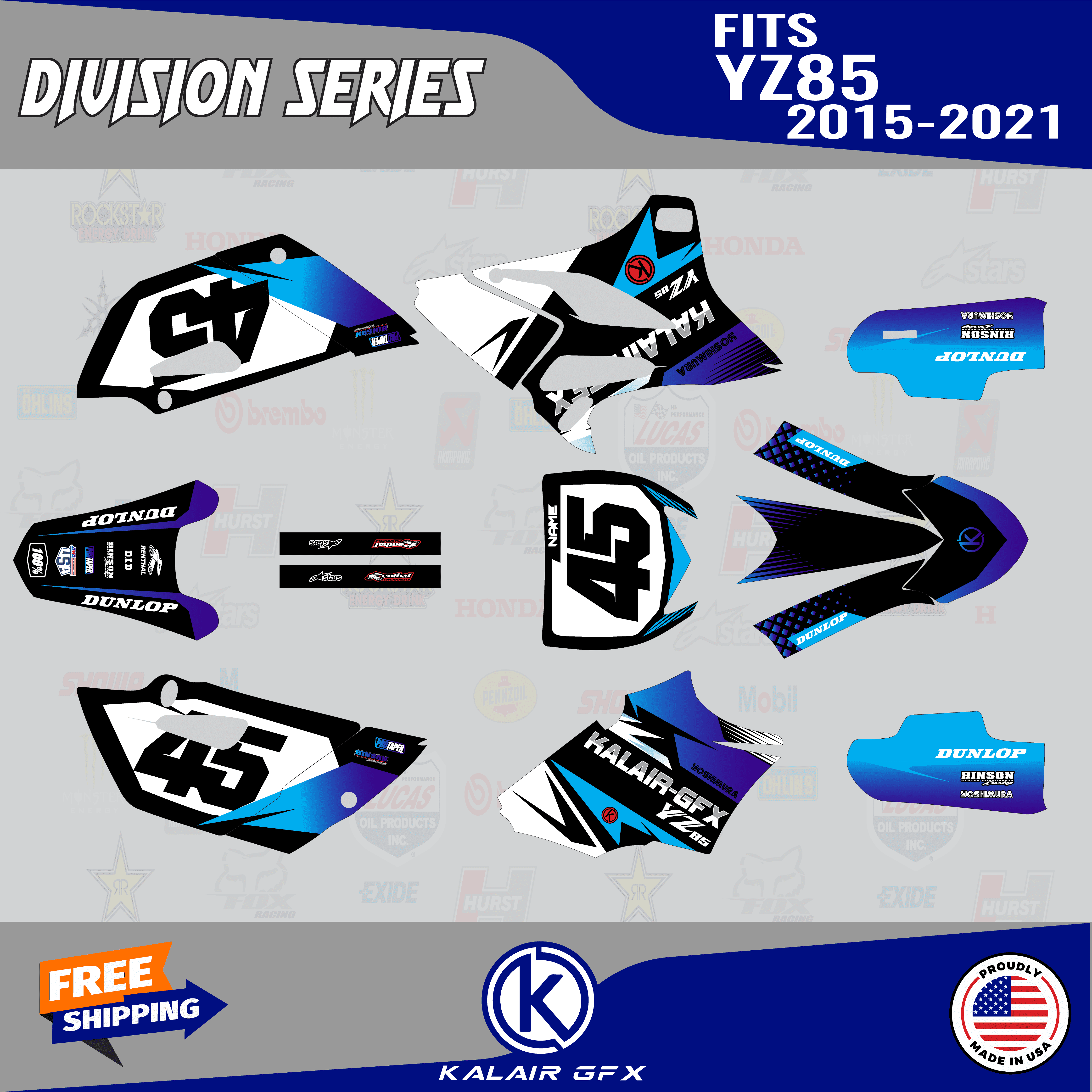 Kalair GFX Graphics Kit for Yamaha YZ85 (2019-2021) Division Series ...