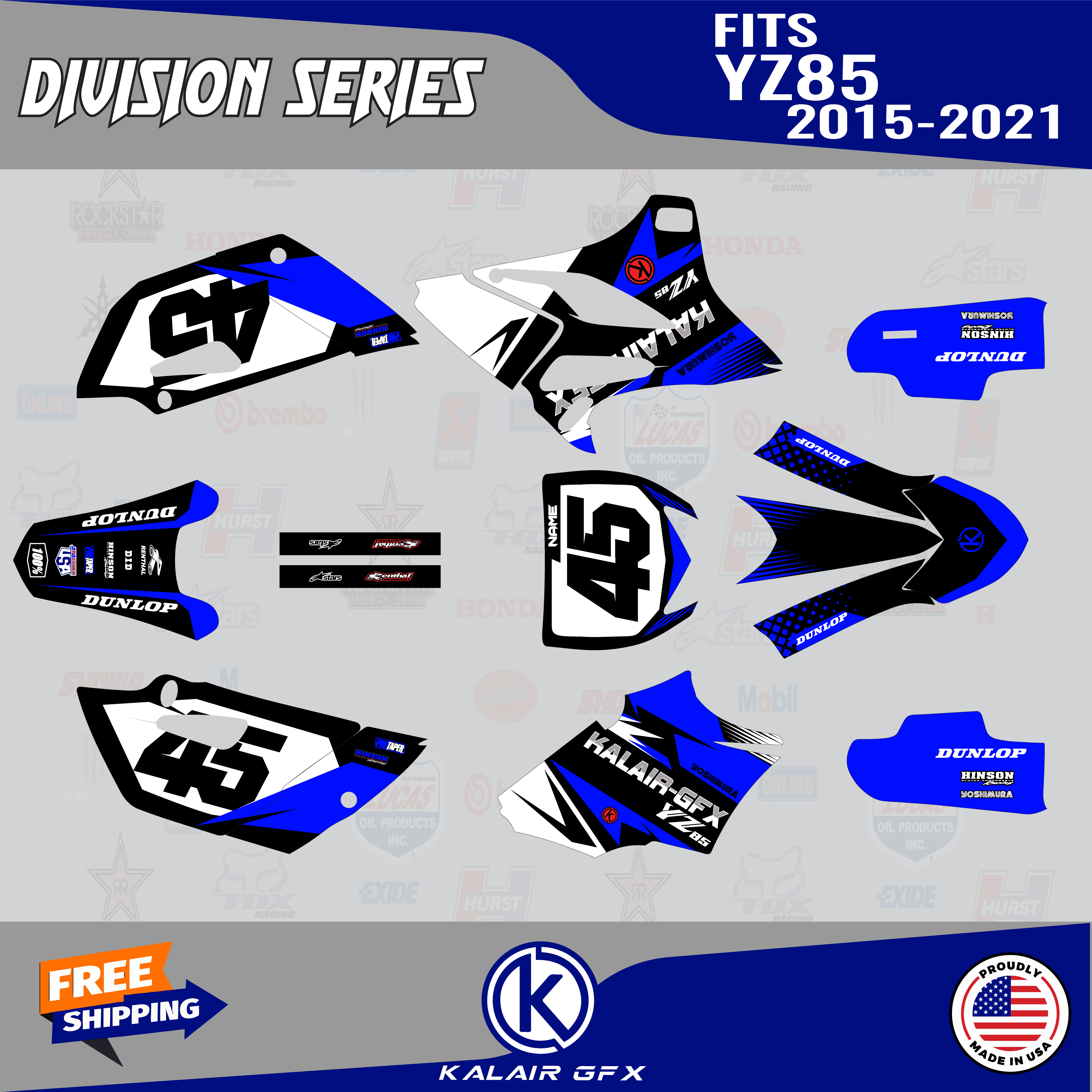 Kalair GFX Graphics Kit for Yamaha YZ85 (2019-2021) Division Series ...