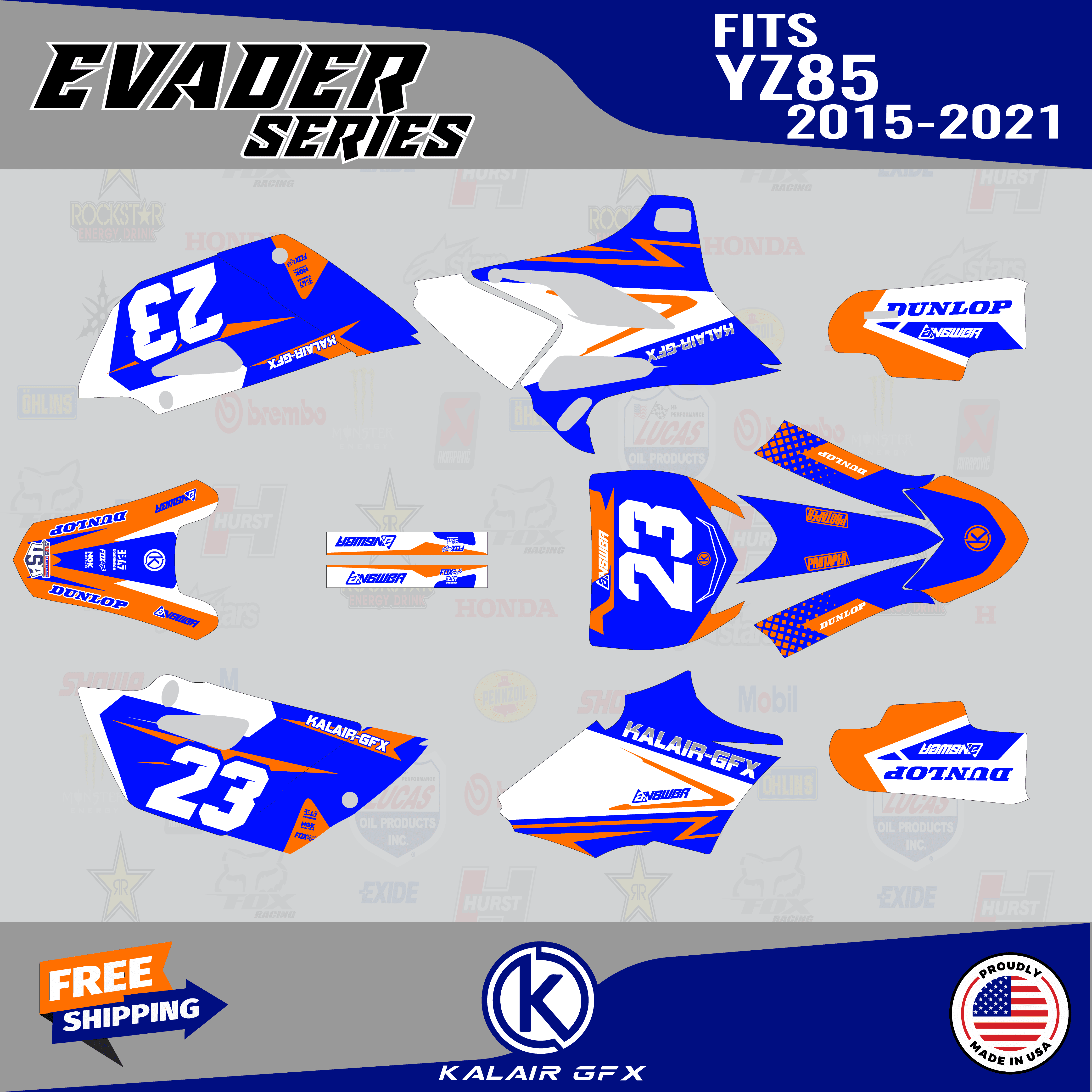 Kalair GFX Graphics Kit for Yamaha YZ85 (2019-2021) Evader Series ...