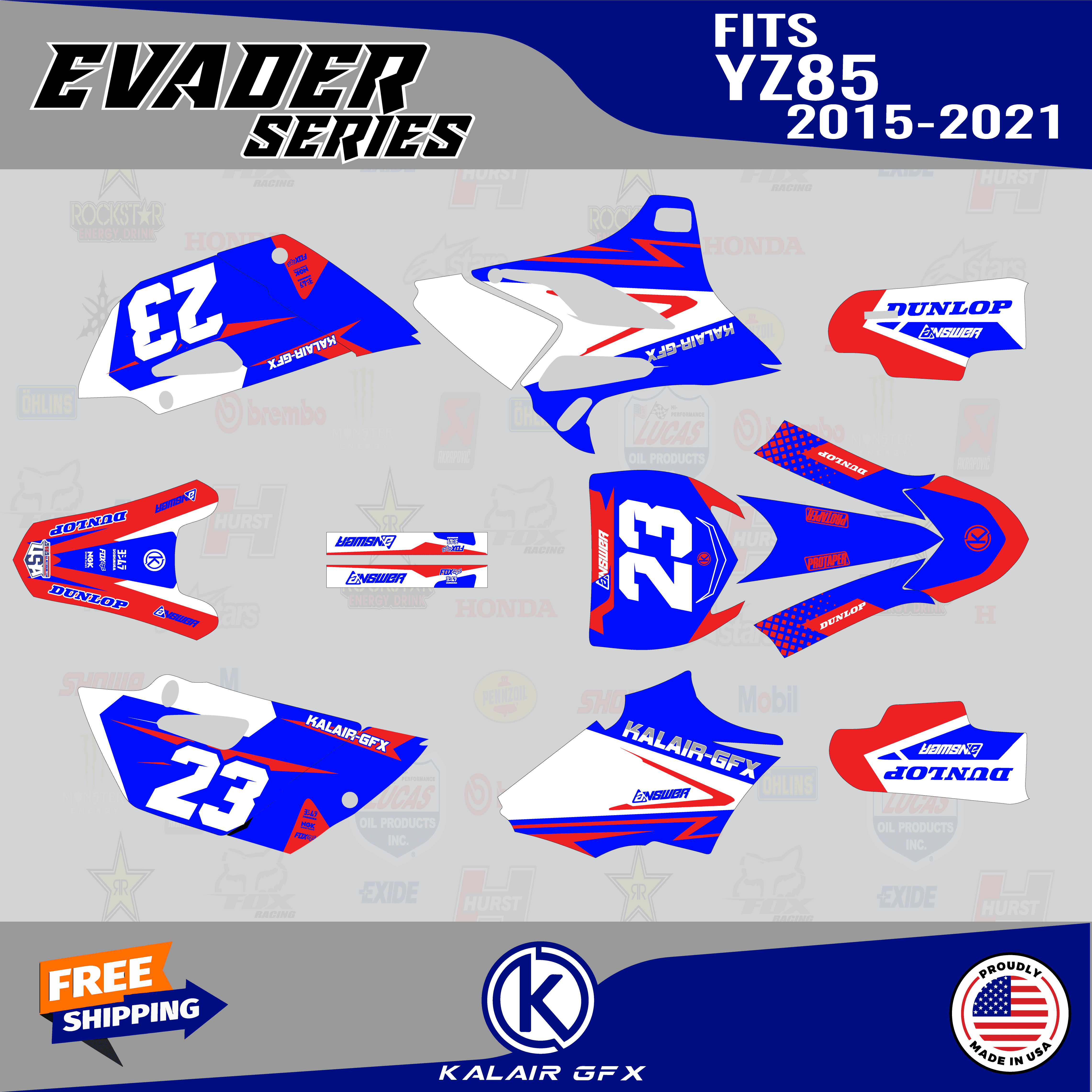 Kalair GFX Graphics Kit for Yamaha YZ85 (2019-2021) Evader Series ...