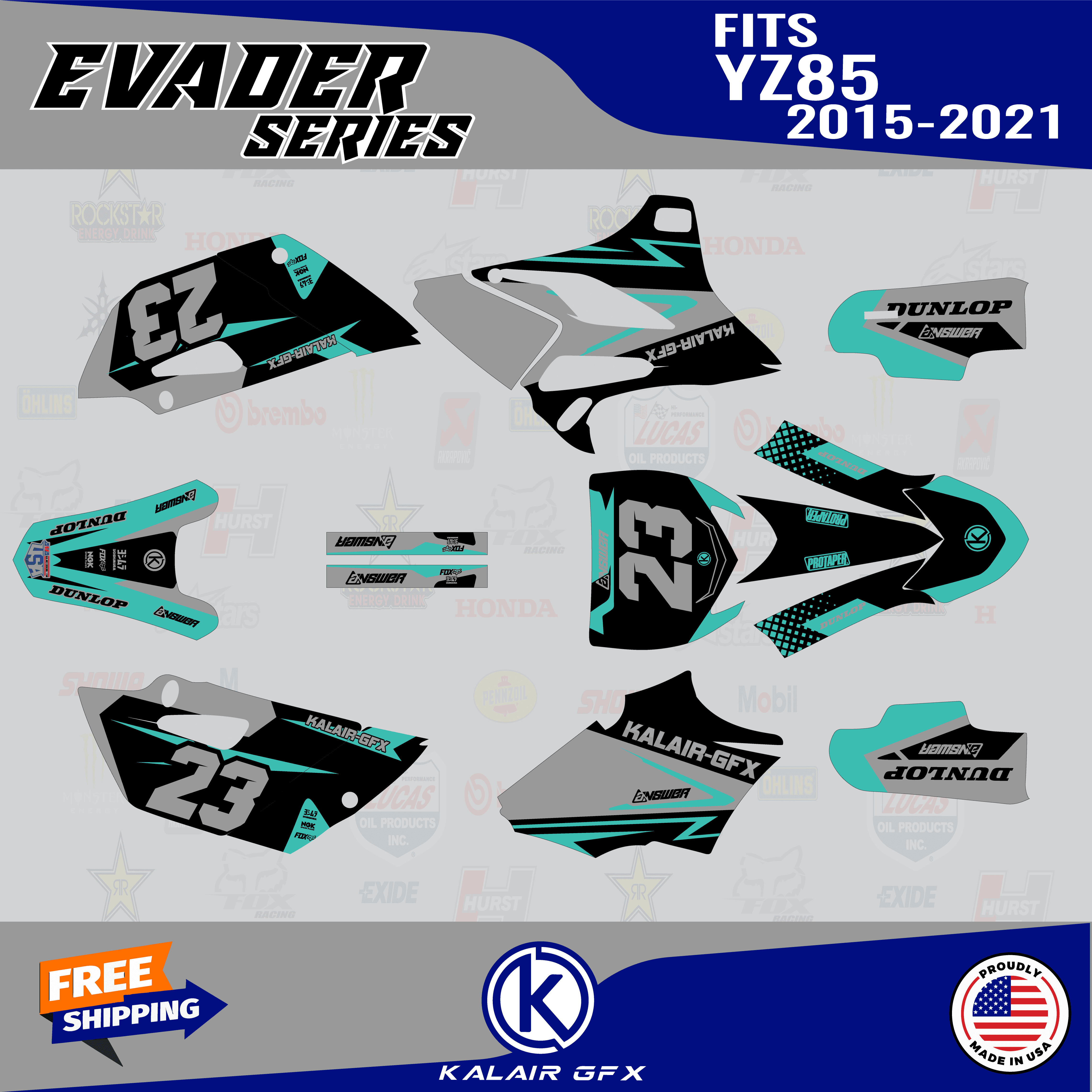 Kalair GFX Graphics Kit for Yamaha YZ85 (2019-2021) Evader Series ...