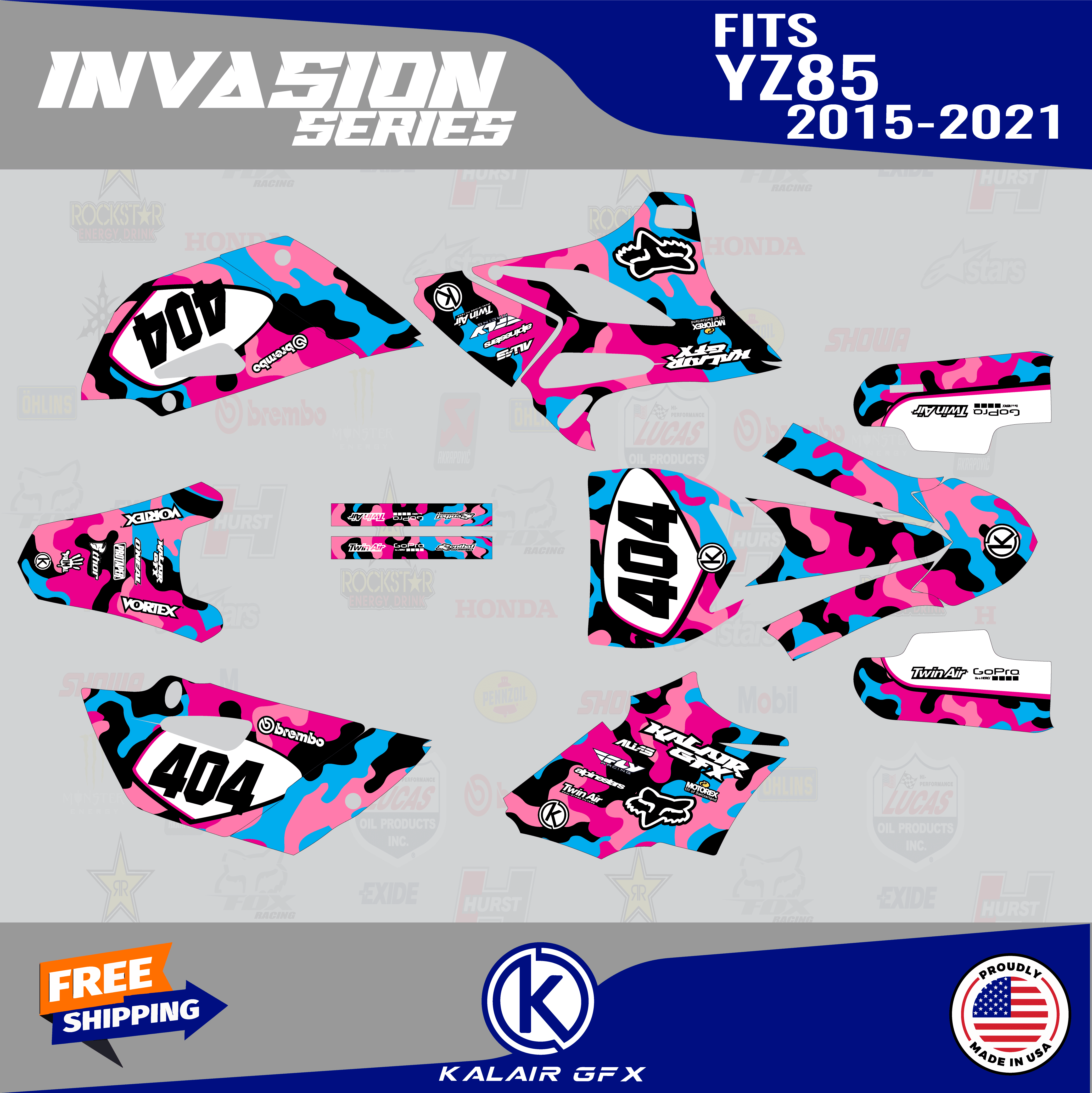 Kalair GFX Graphics Kit for Yamaha YZ85 (2019-2021) Invasion Series ...