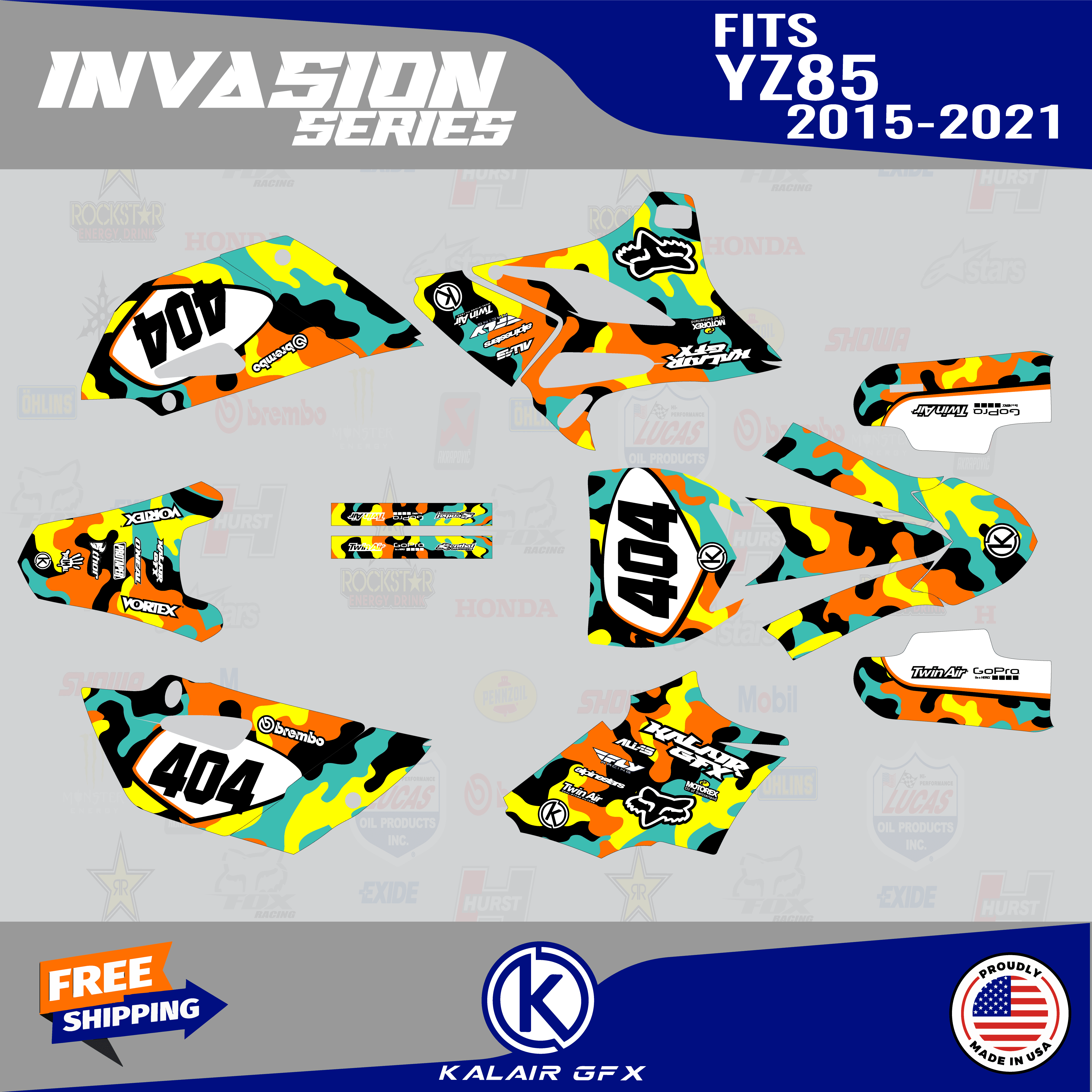 Kalair GFX Graphics Kit for Yamaha YZ85 (2019-2021) Invasion Series ...