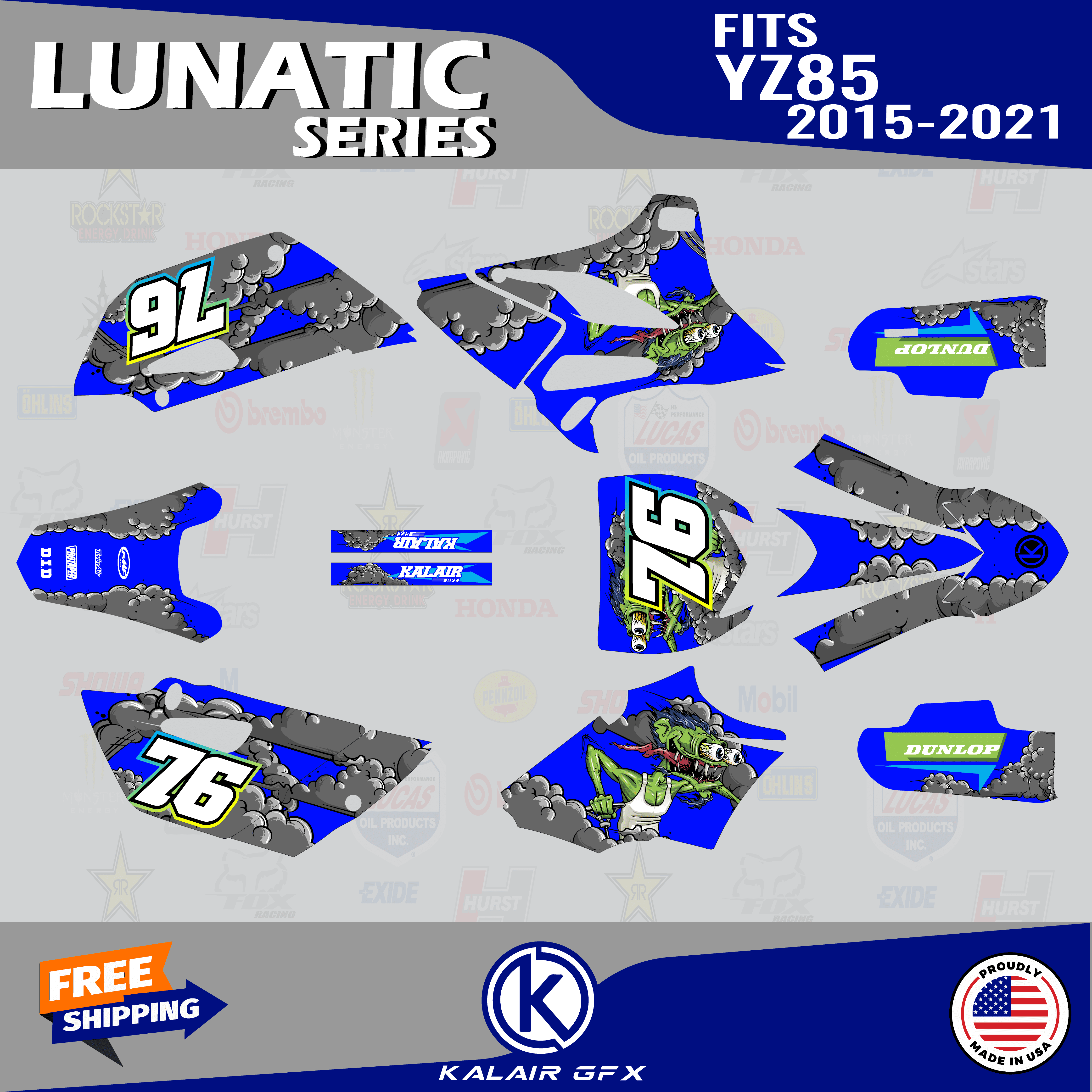 Kalair GFX Graphics Kit for Yamaha YZ85 (2019-2021) Lunatic Series ...