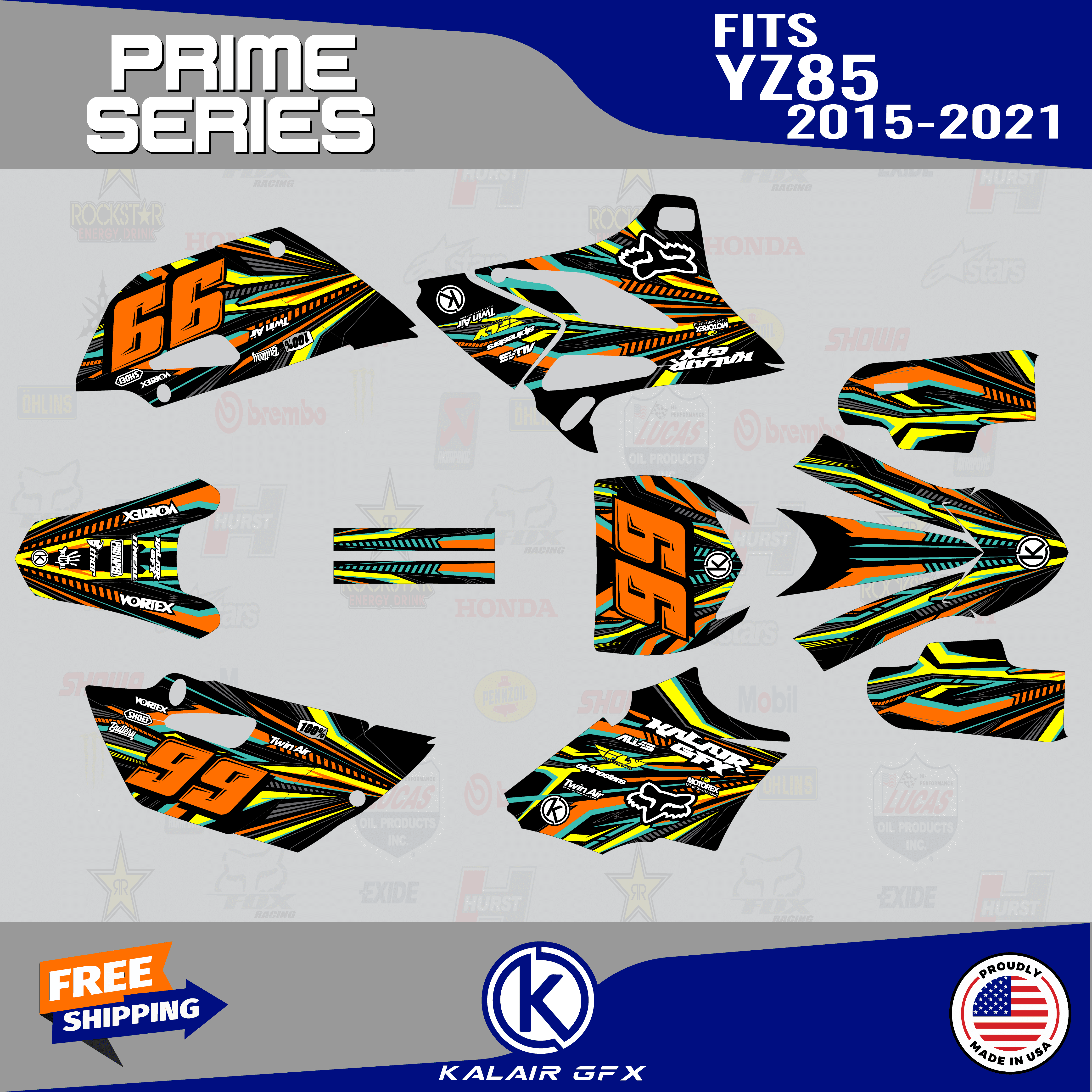 Kalair GFX Graphics Kit for Yamaha YZ85 (2019-2021) Prime Series ...