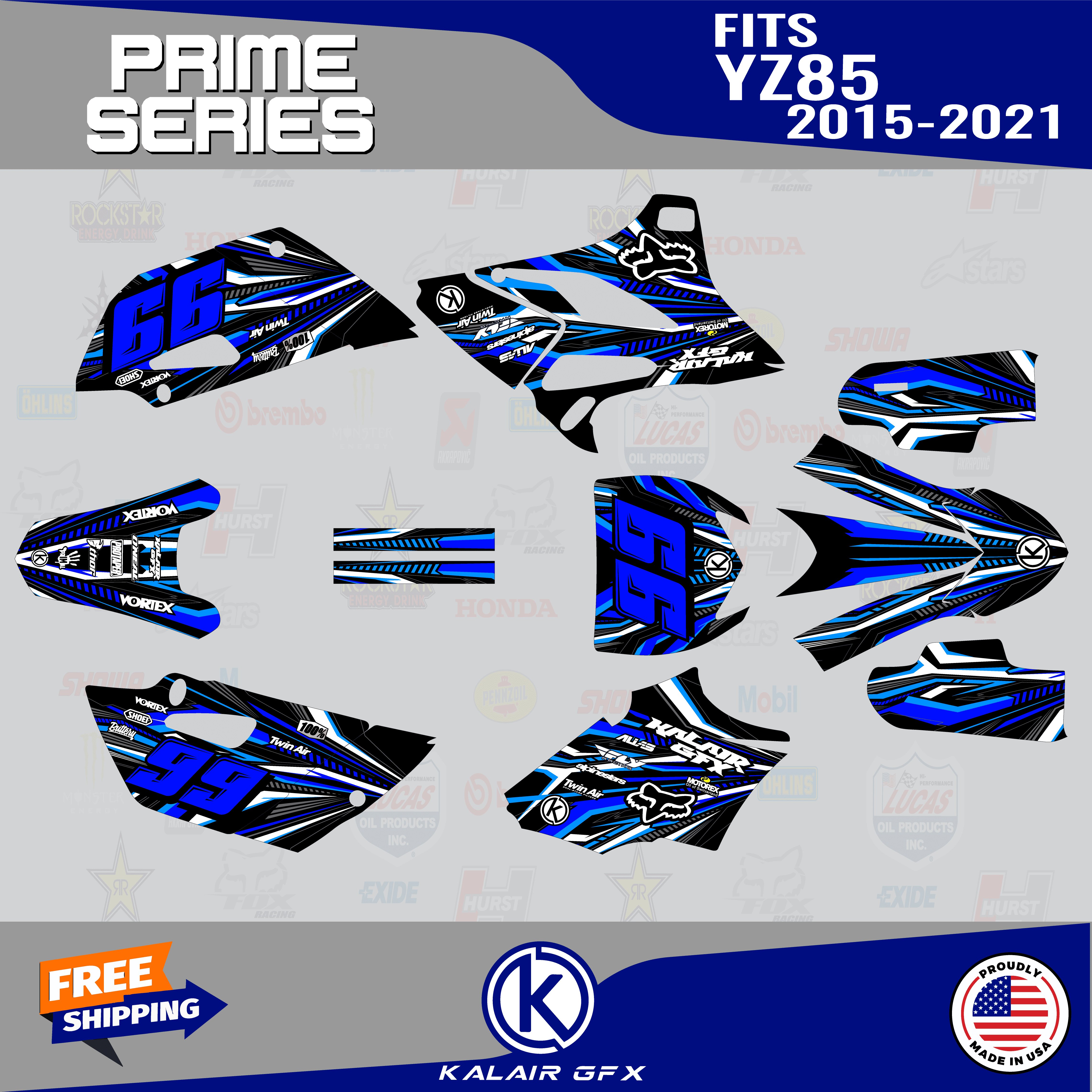 Kalair GFX Graphics Kit for Yamaha YZ85 (2019-2021) Prime Series ...