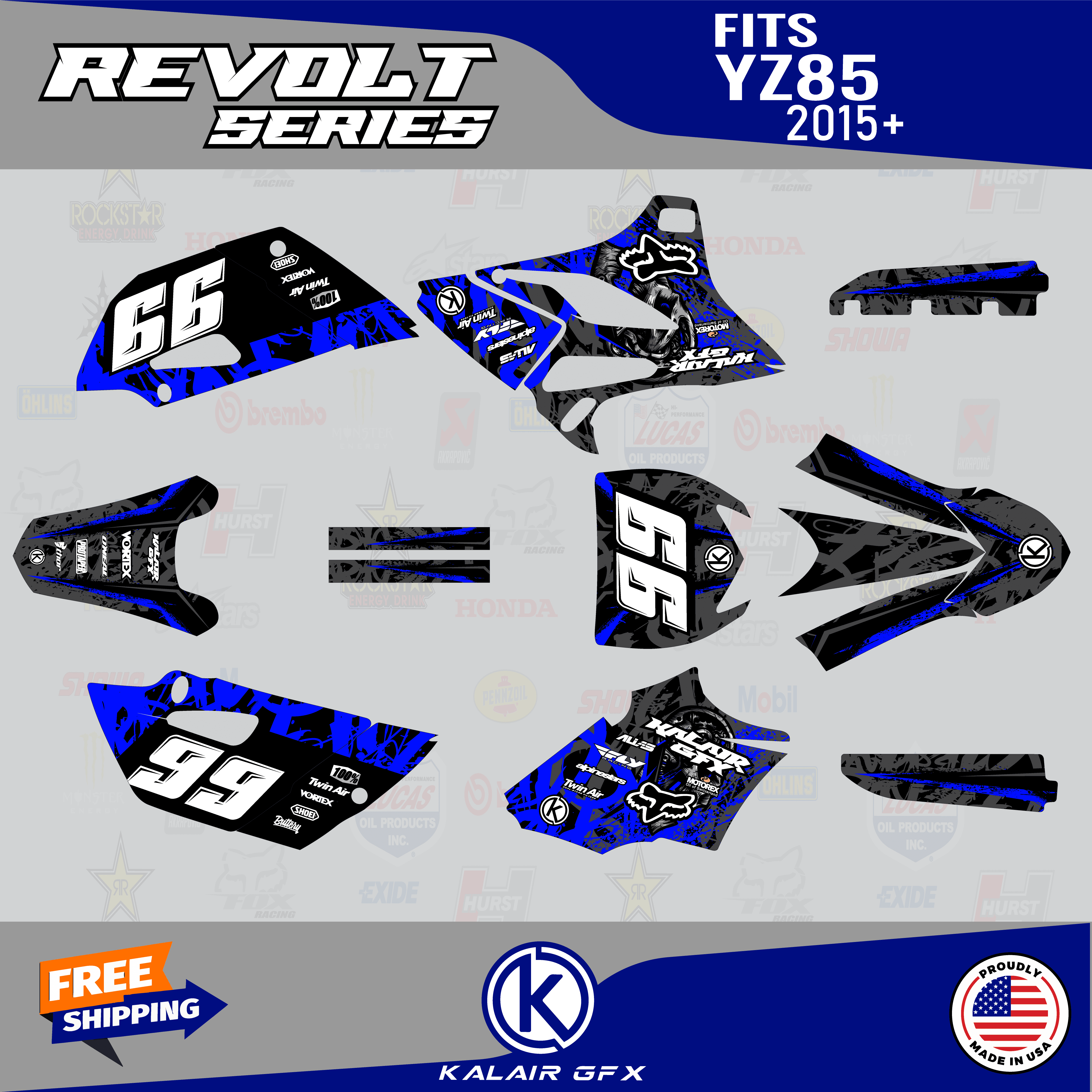 Kalair GFX Graphics Kit for Yamaha YZ85 (2019-2021) Revolt Series ...