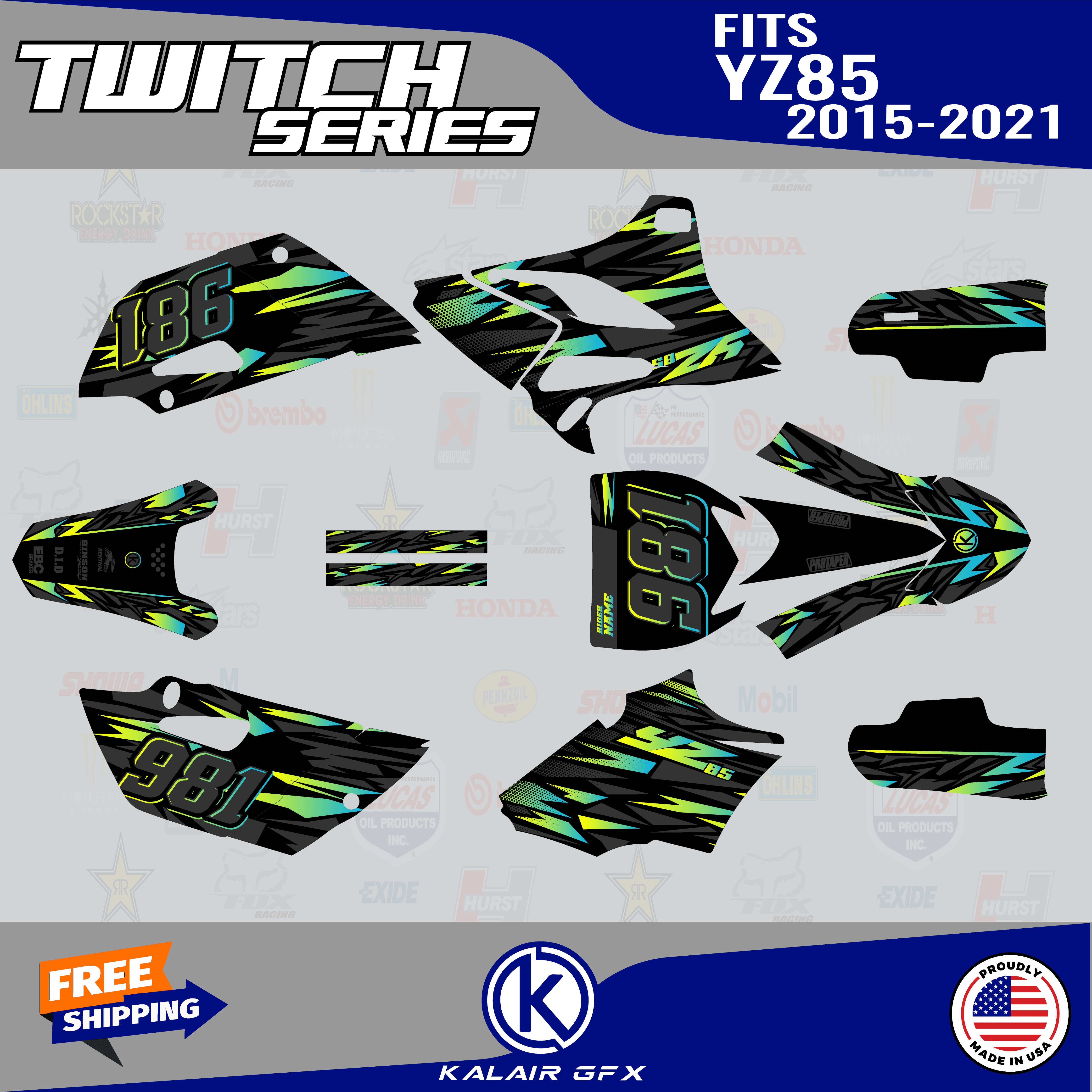 Kalair GFX Graphics Kit for Yamaha YZ85 (2019-2021) Twitch Series ...