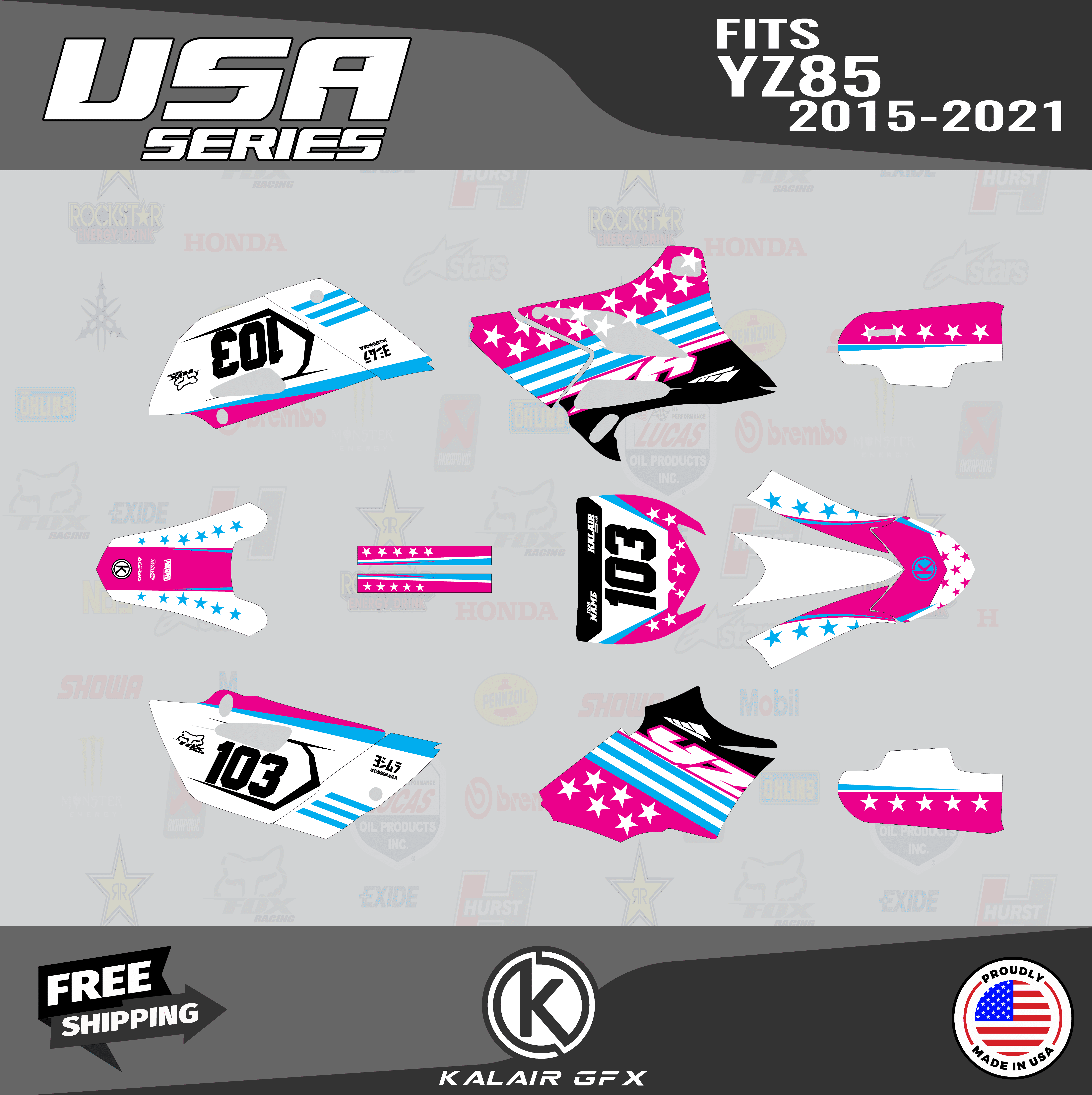 Kalair GFX Graphics Kit for Yamaha YZ85 (2019-2021) Usa Series ...
