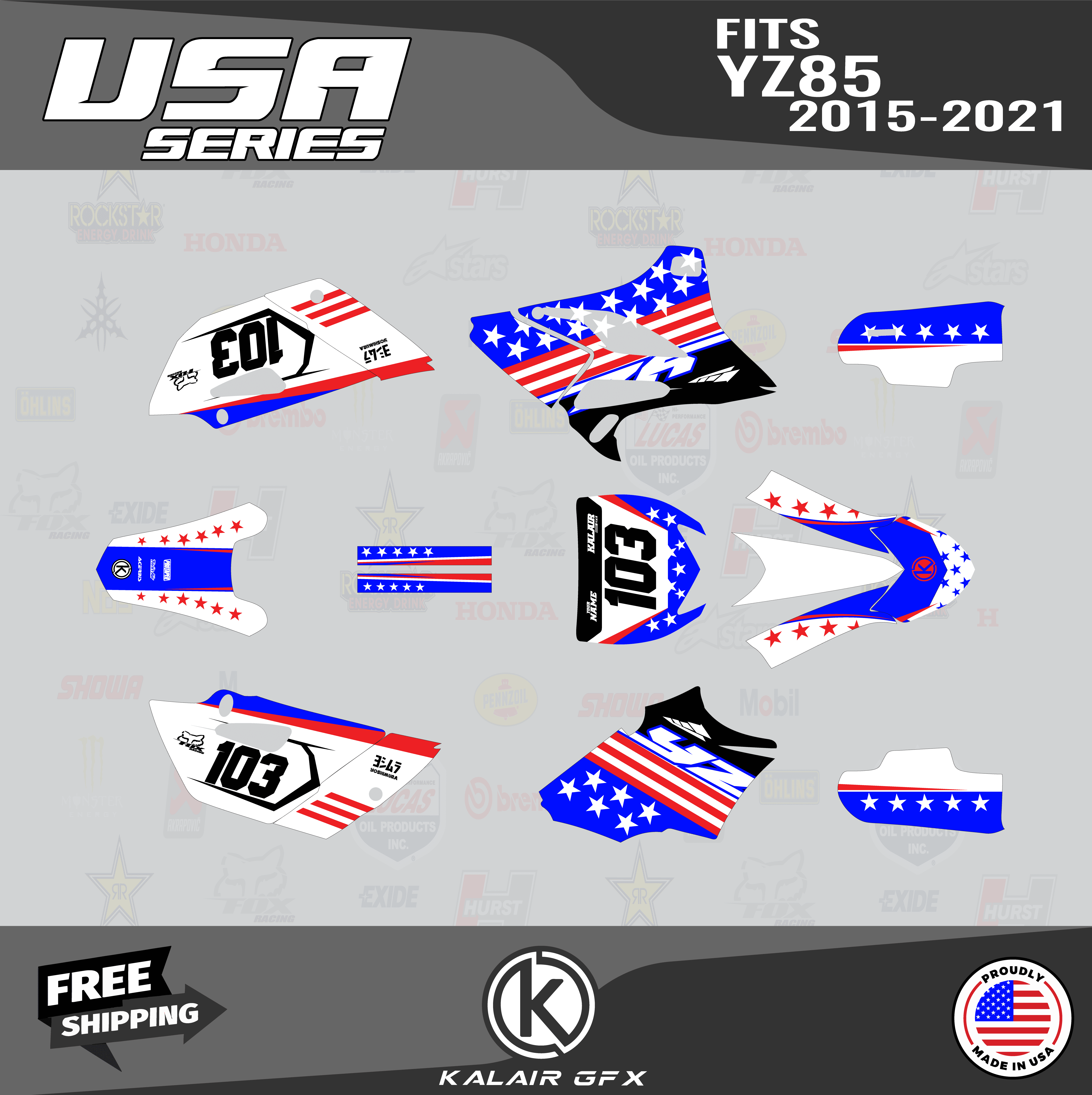 Kalair GFX Graphics Kit for Yamaha YZ85 (2019-2021) Usa Series ...
