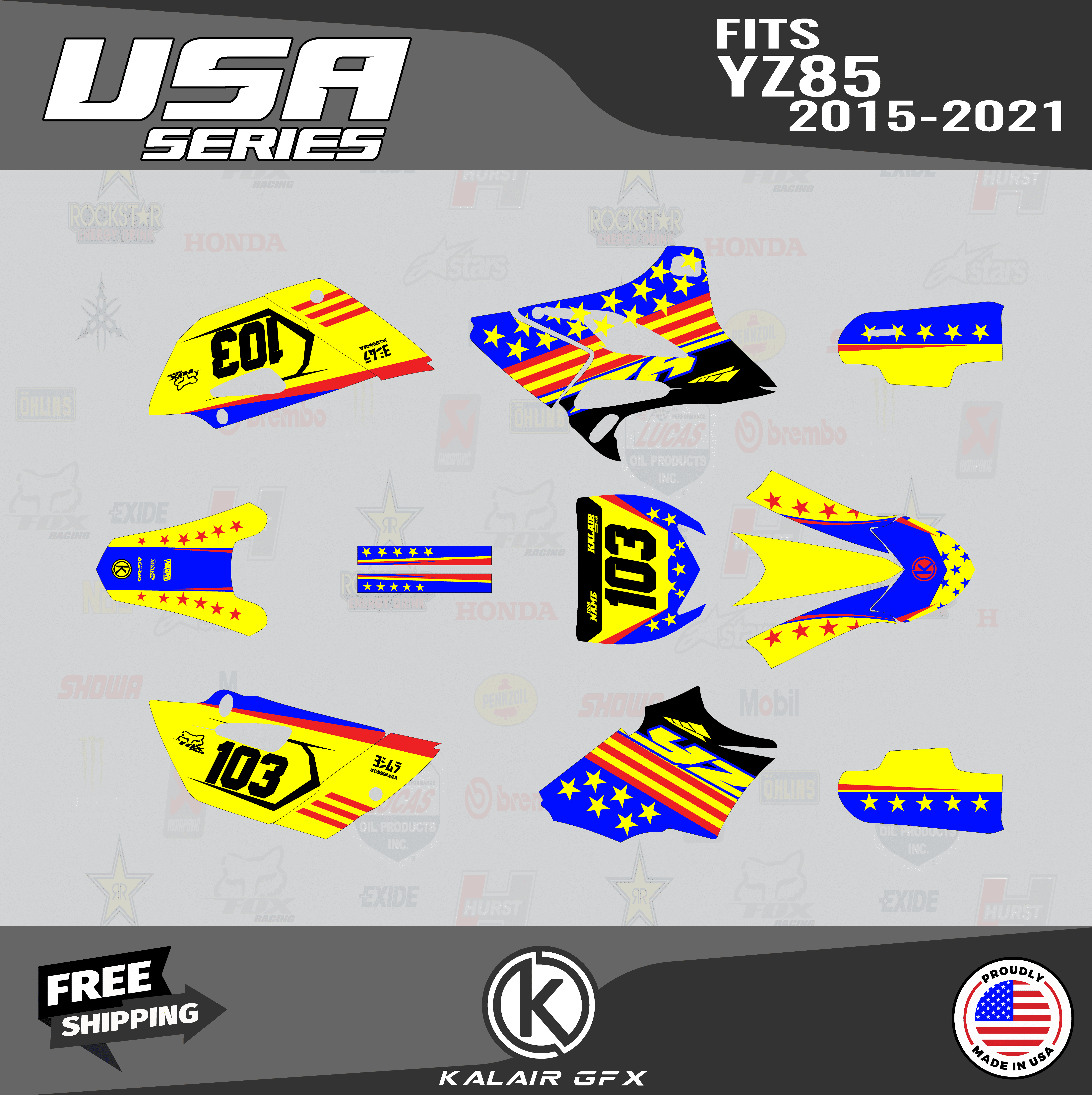 Kalair GFX Graphics Kit for Yamaha YZ85 (2019-2021) Usa Series ...