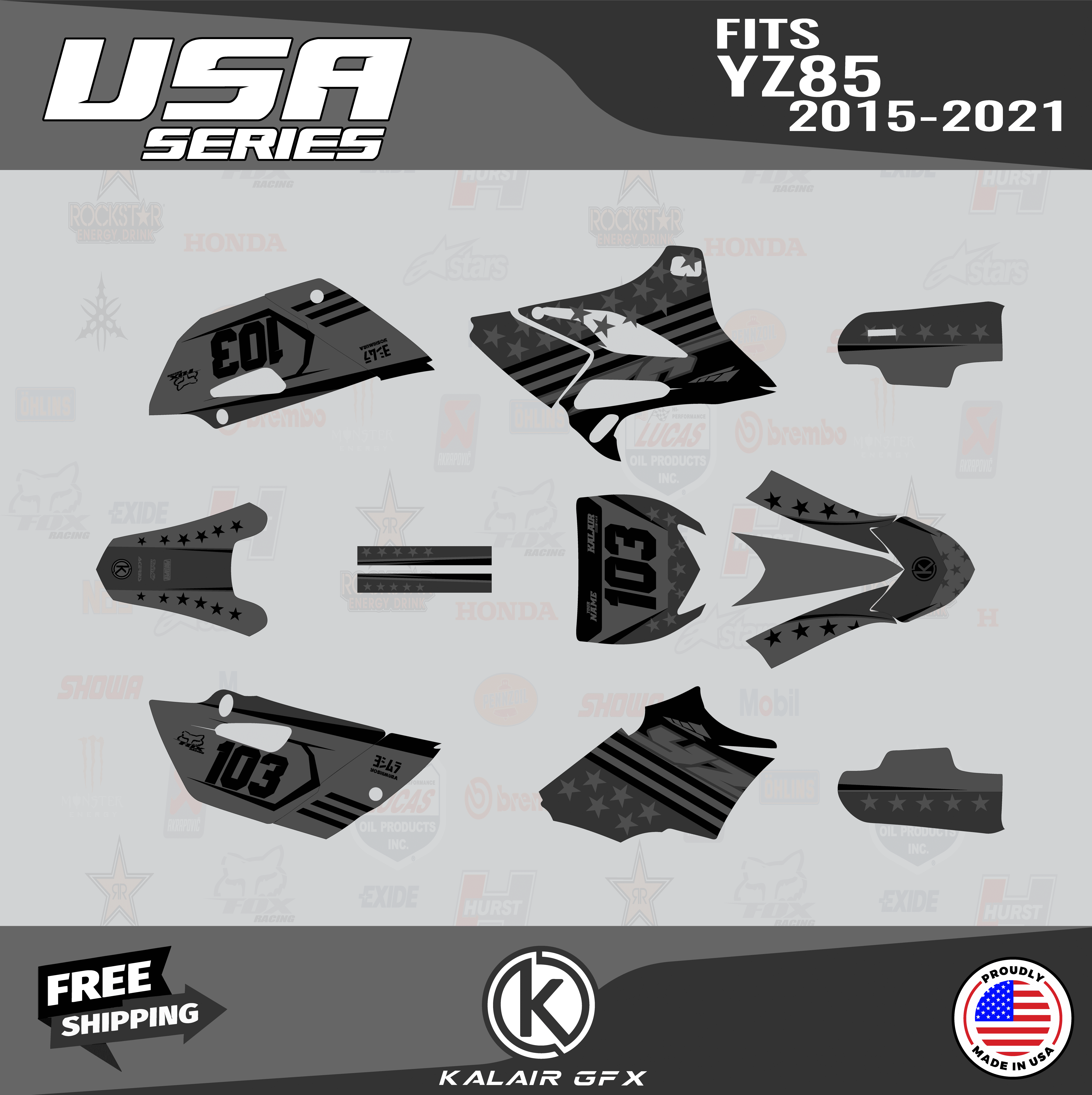 Kalair GFX Graphics Kit for Yamaha YZ85 (2019-2021) Usa Series ...