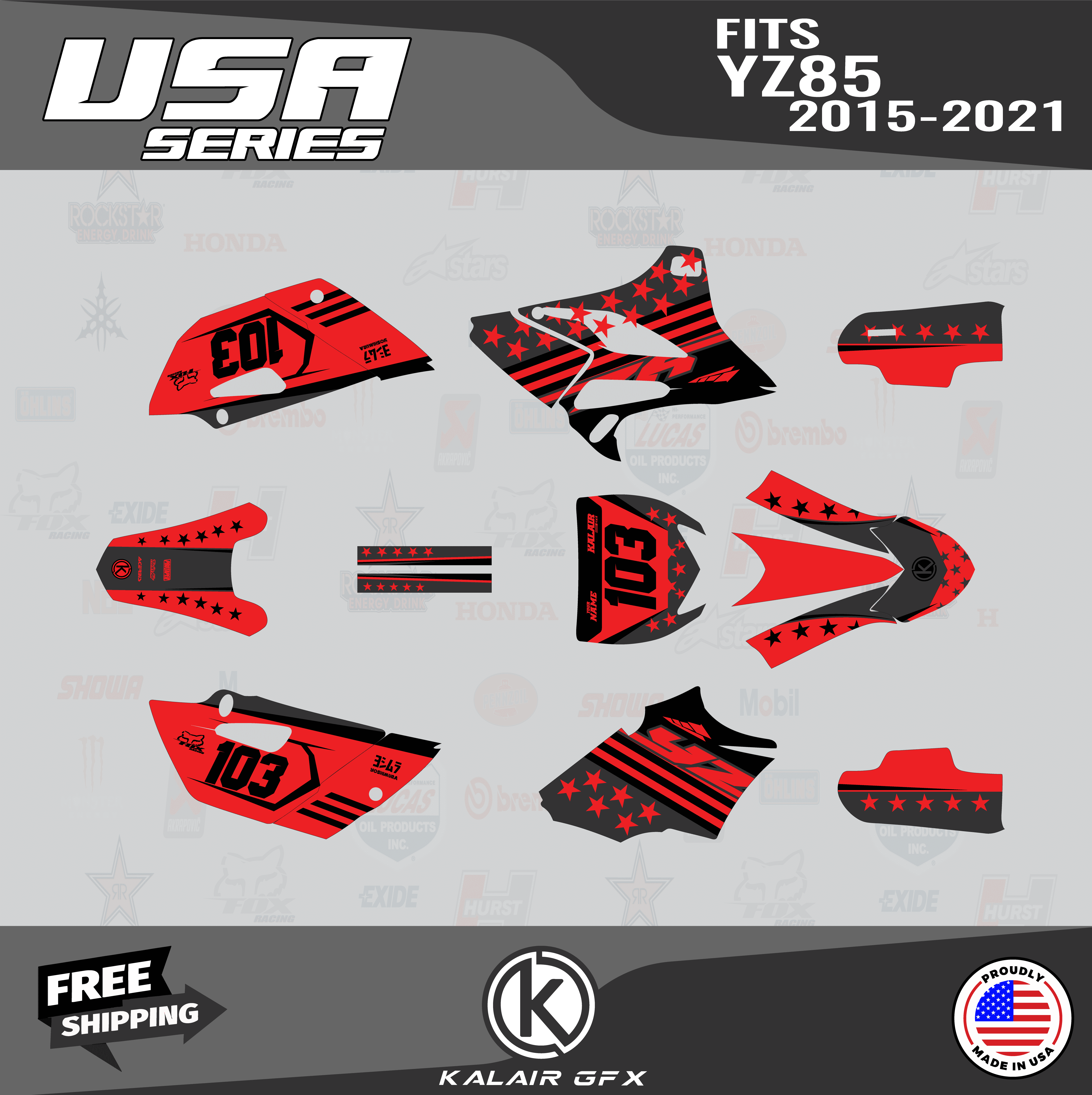 Kalair GFX Graphics Kit for Yamaha YZ85 (2019-2021) Usa Series ...