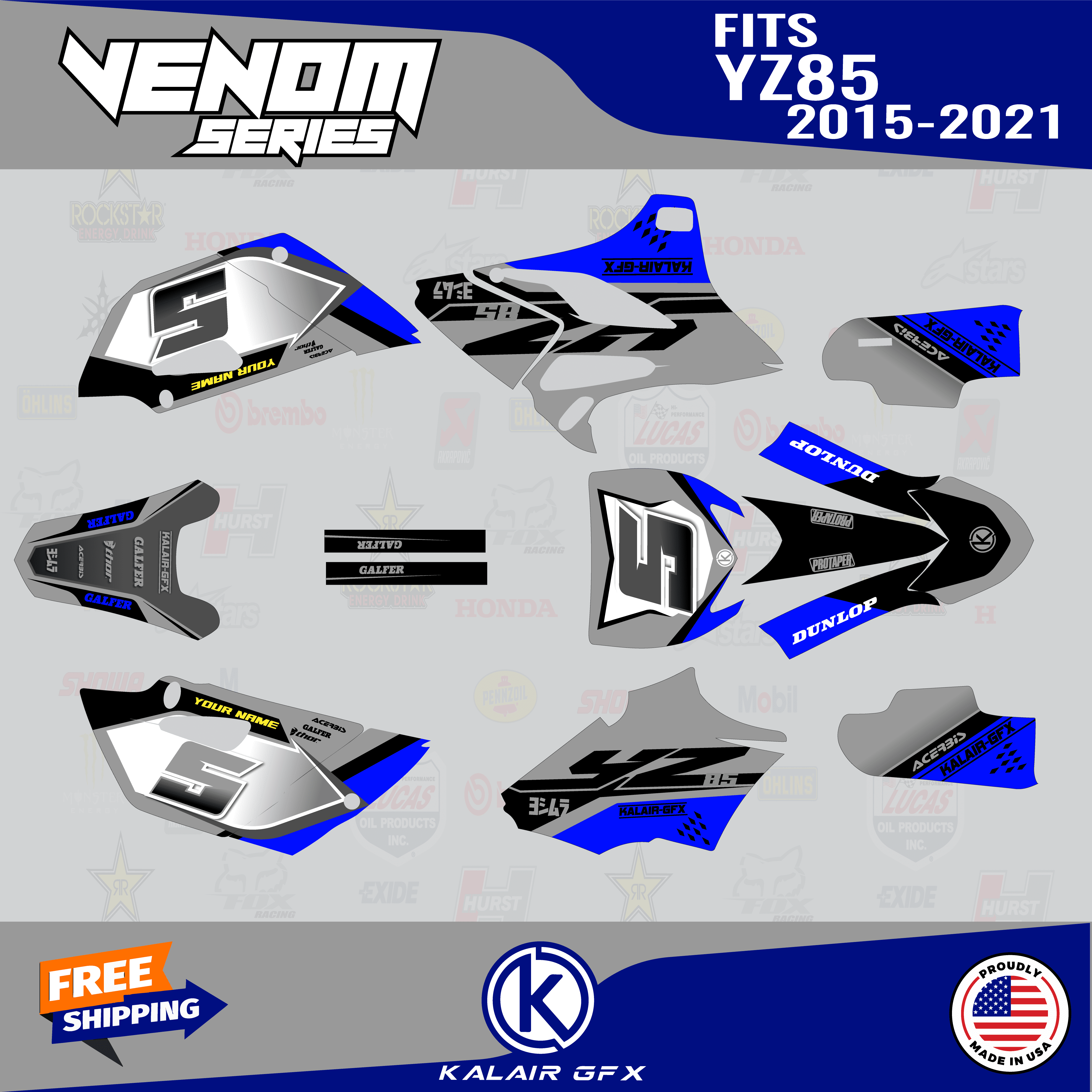 Kalair GFX Graphics Kit for Yamaha YZ85 (2019-2021) Venom Series ...