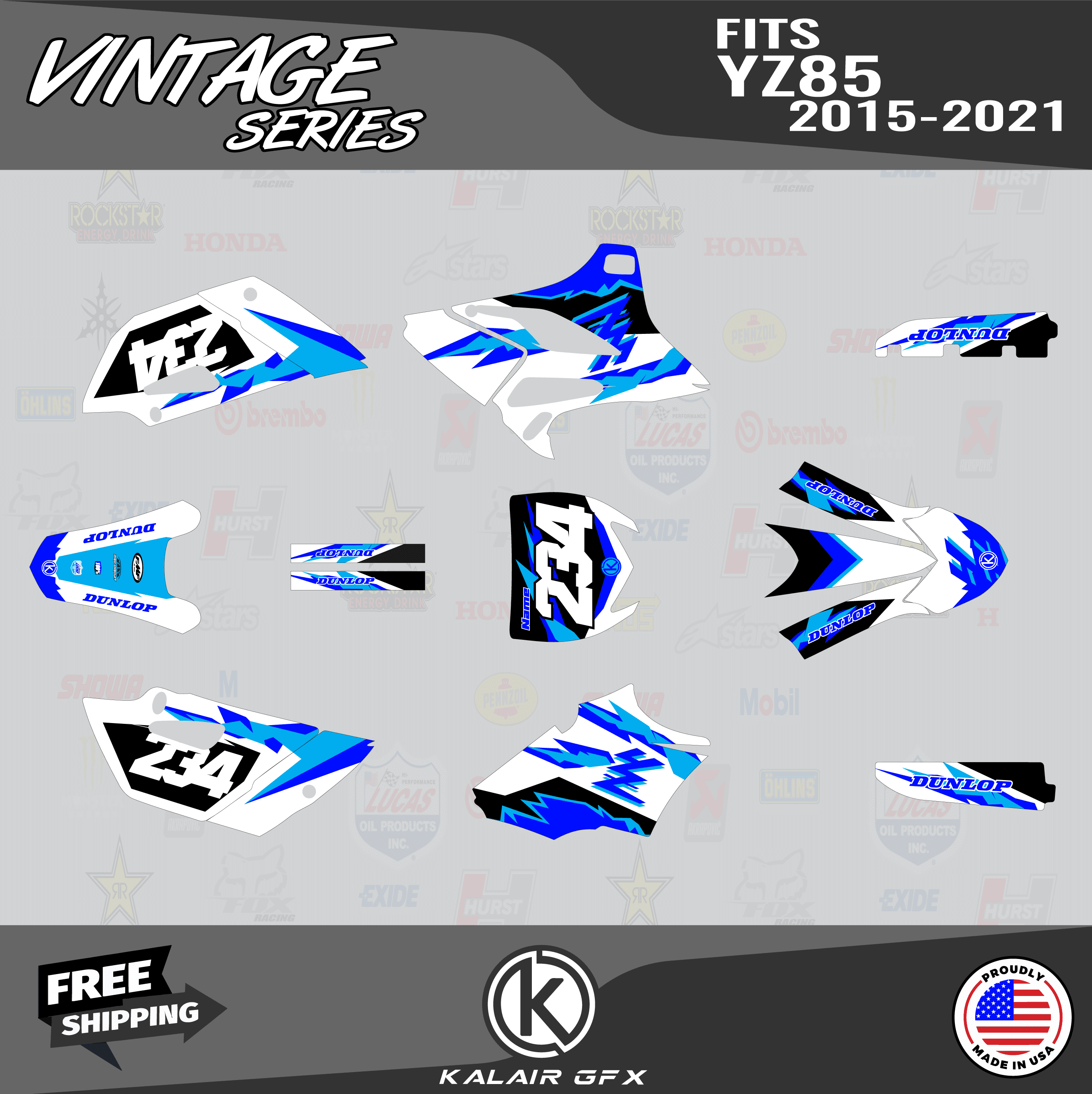 Kalair GFX Graphics Kit for Yamaha YZ85 (2019-2021) Vintage Series ...