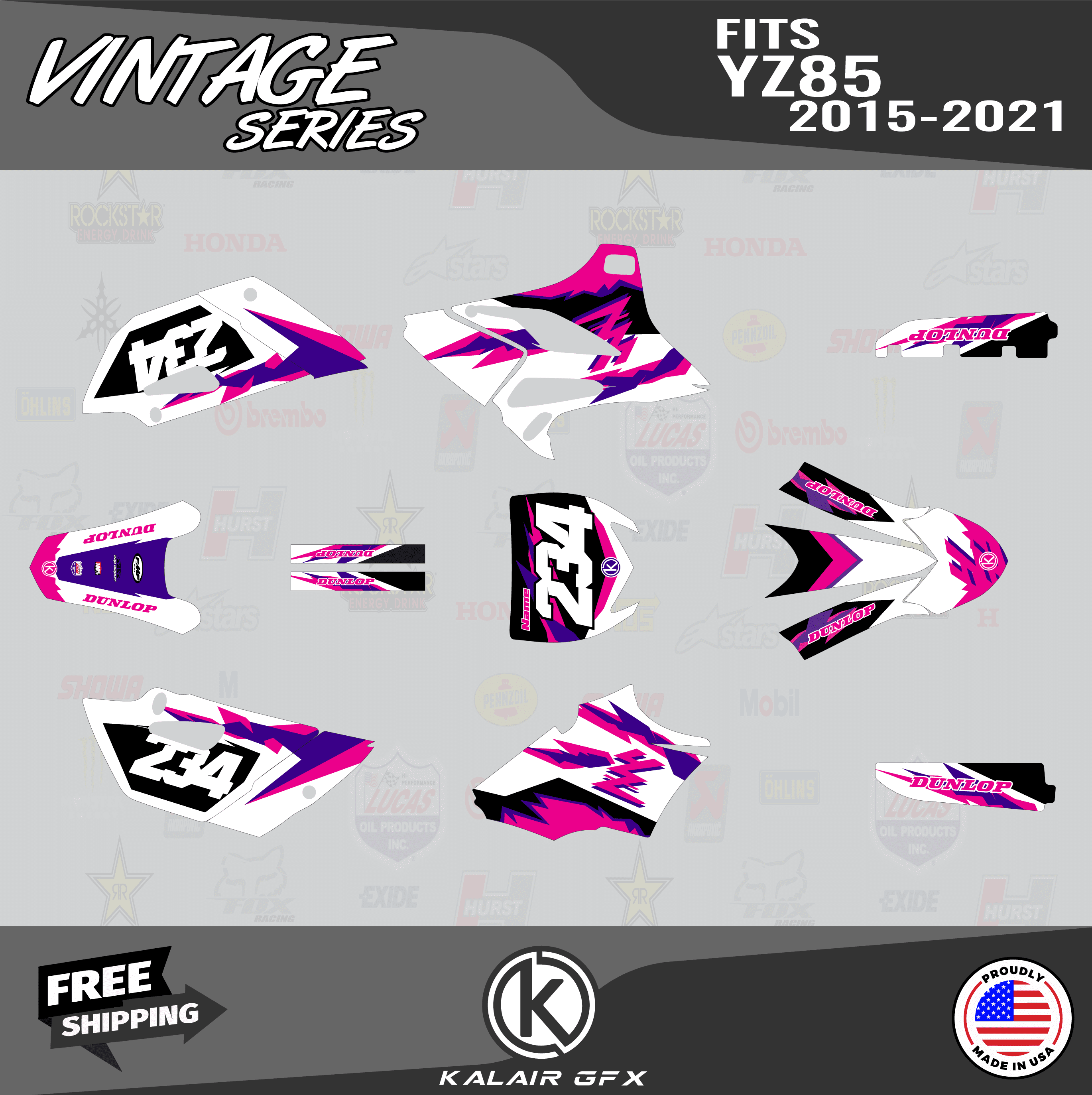 Kalair GFX Graphics Kit for Yamaha YZ85 (2019-2021) Vintage Series ...