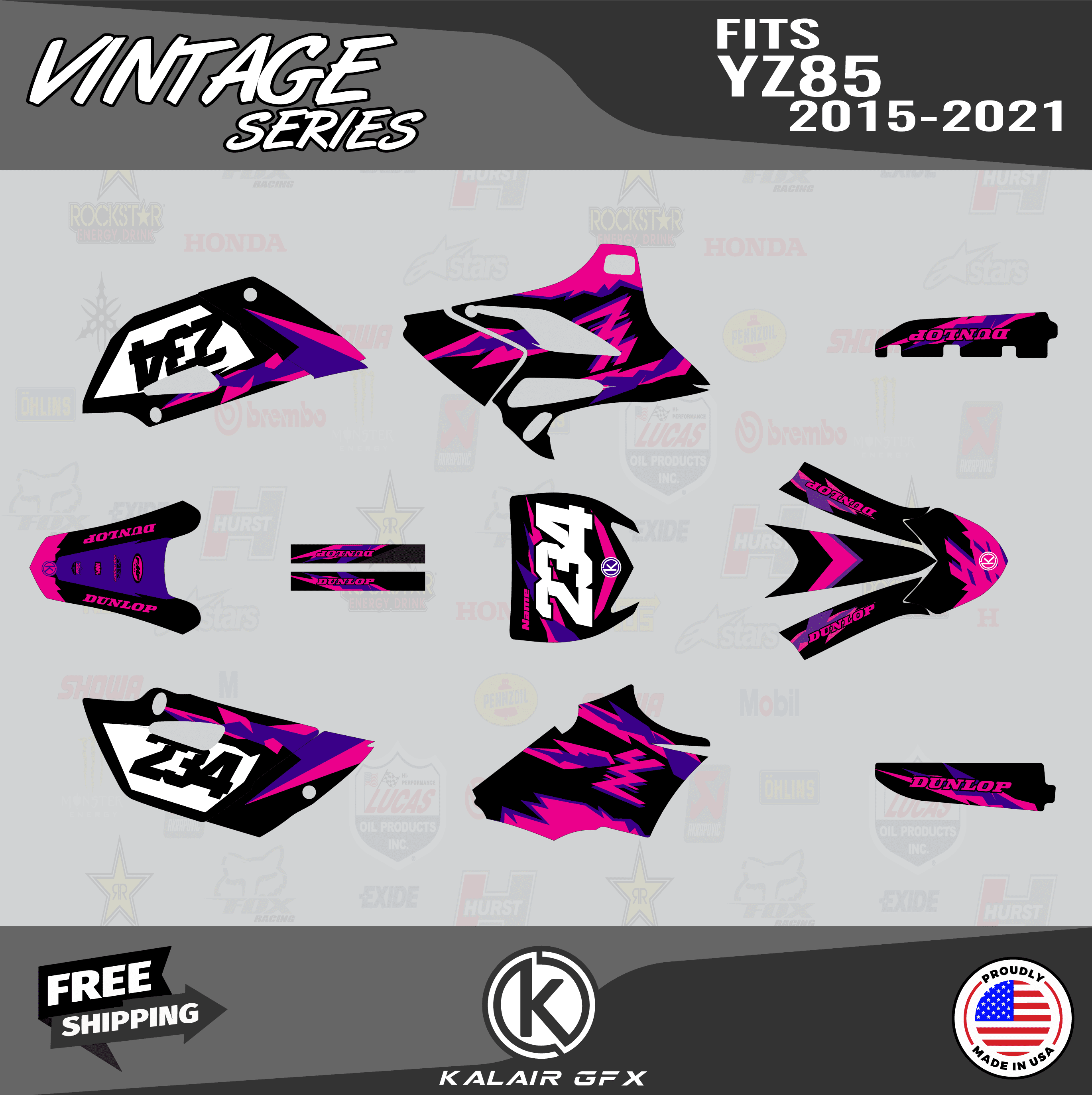 Kalair GFX Graphics Kit for Yamaha YZ85 (2019-2021) Vintage Series ...
