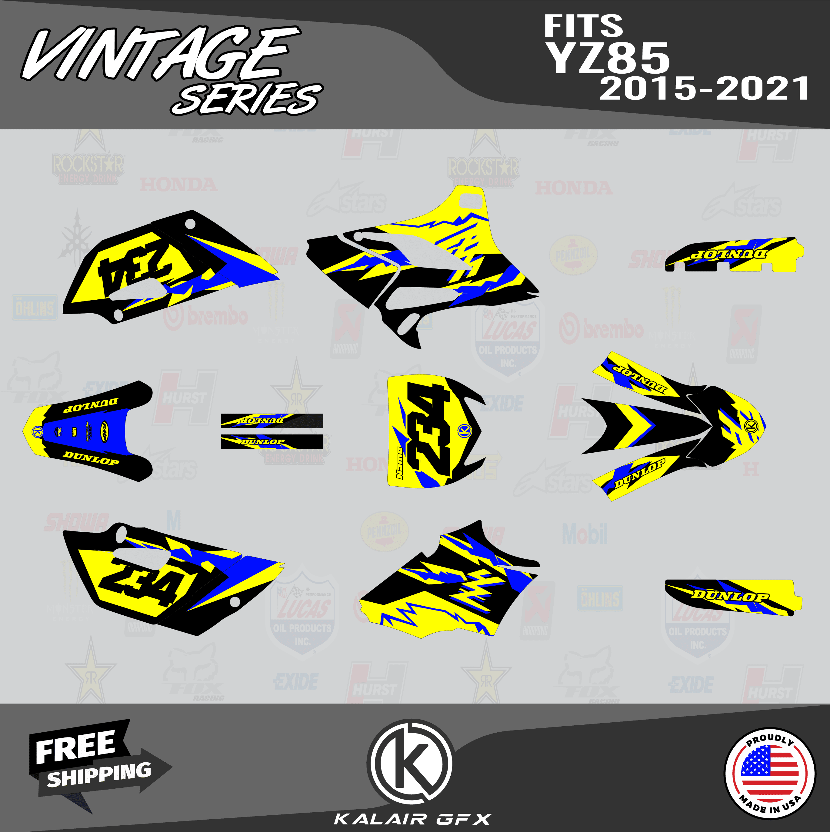 Kalair GFX Graphics Kit for Yamaha YZ85 (2019-2021) Vintage Series ...