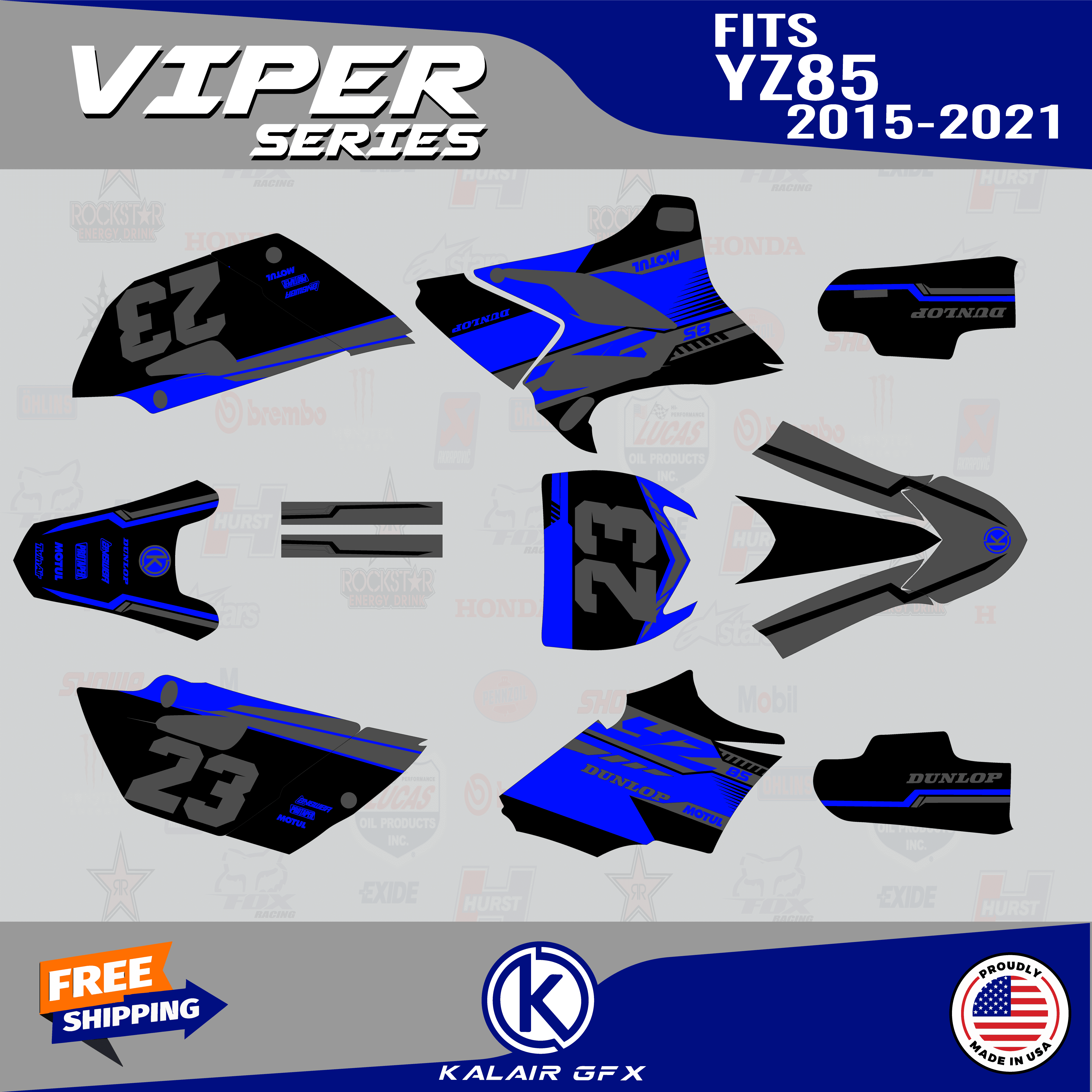Kalair GFX Graphics Kit for Yamaha YZ85 (2019-2021) Viper Series ...