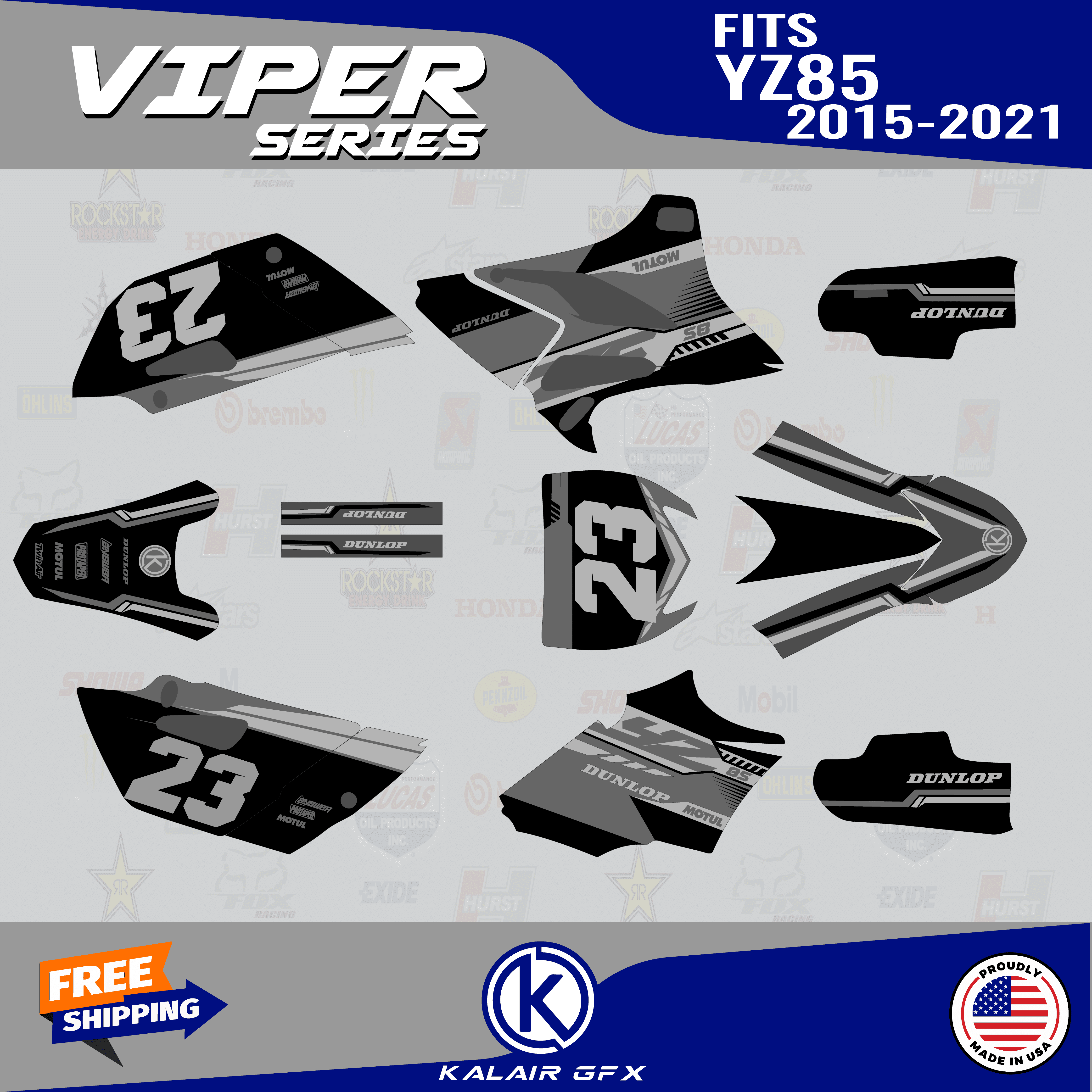 Kalair GFX Graphics Kit for Yamaha YZ85 (2019-2021) Viper Series ...