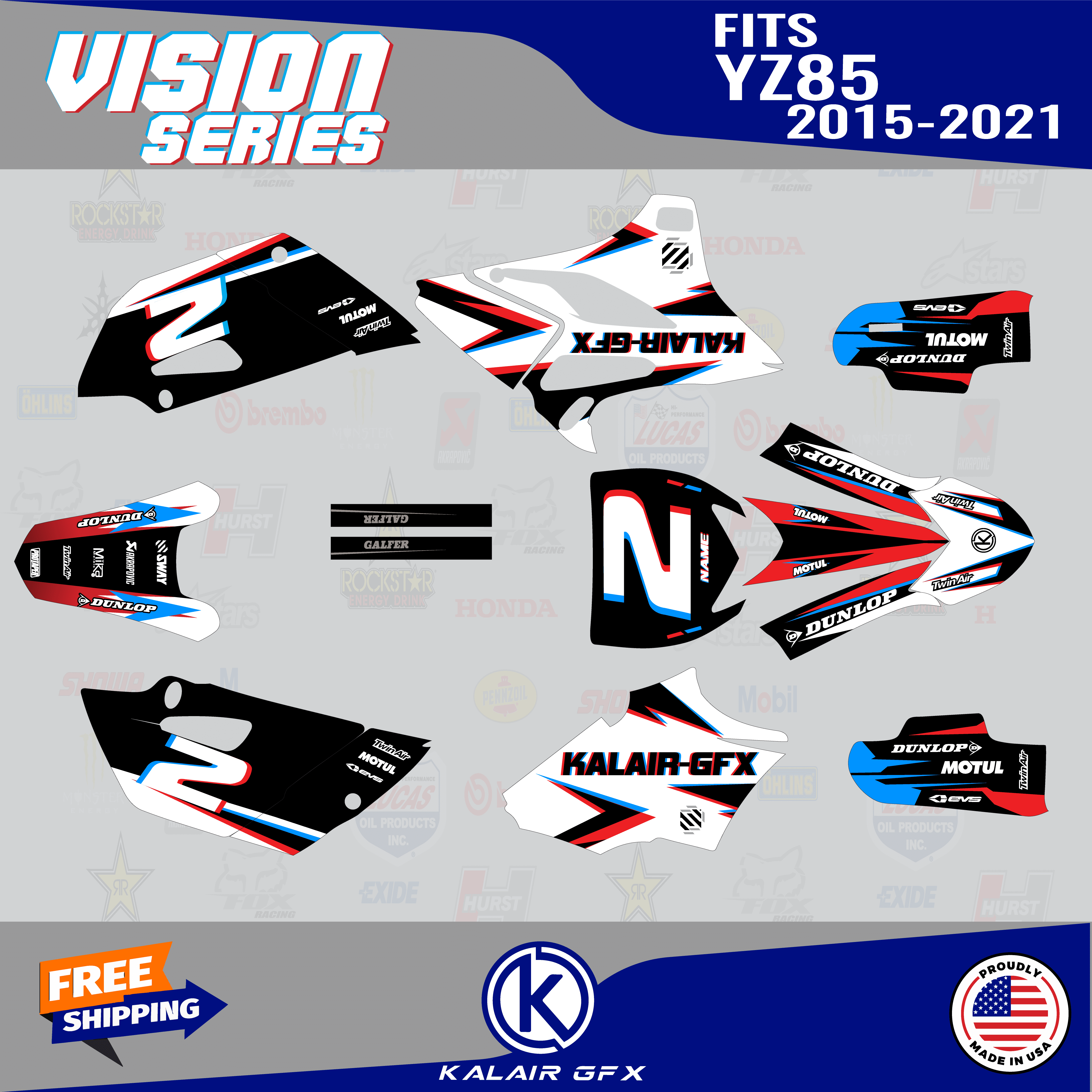 Kalair GFX Graphics Kit for Yamaha YZ85 (2019-2021) Vision Series ...