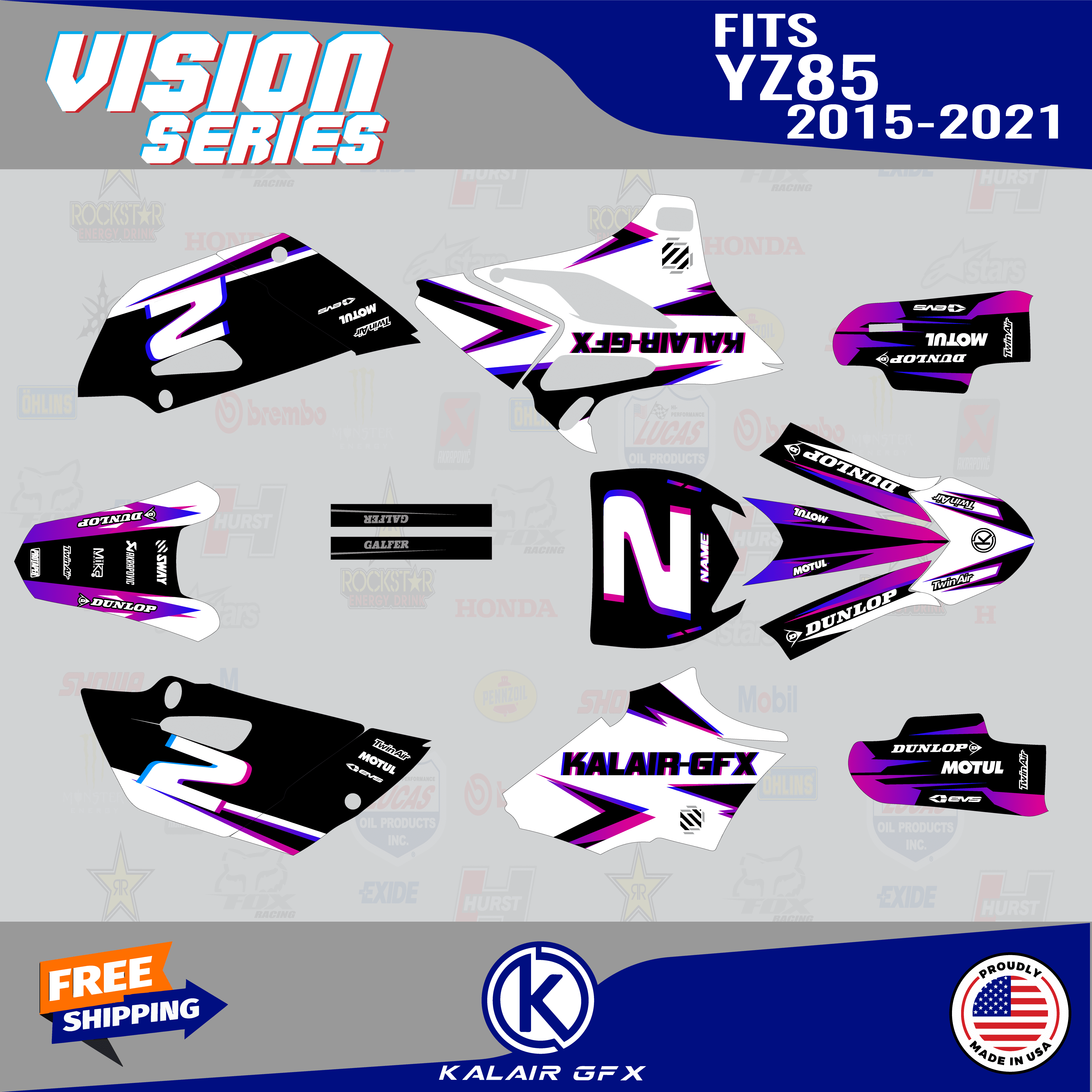 Kalair GFX Graphics Kit for Yamaha YZ85 (2019-2021) Vision Series ...
