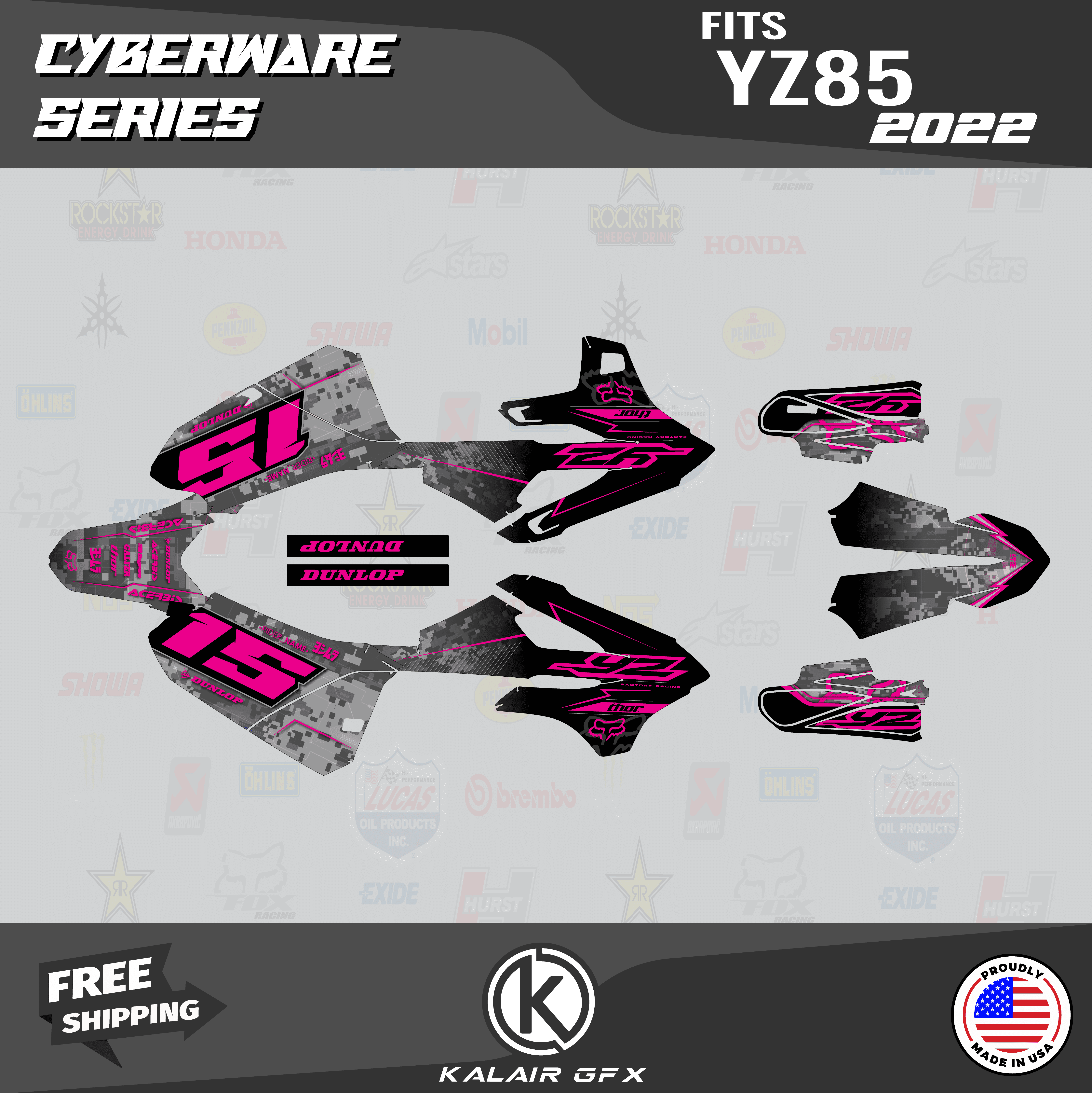 Kalair GFX Graphics Kit for Yamaha YZ85 (2022-2023) Cyberware Series ...