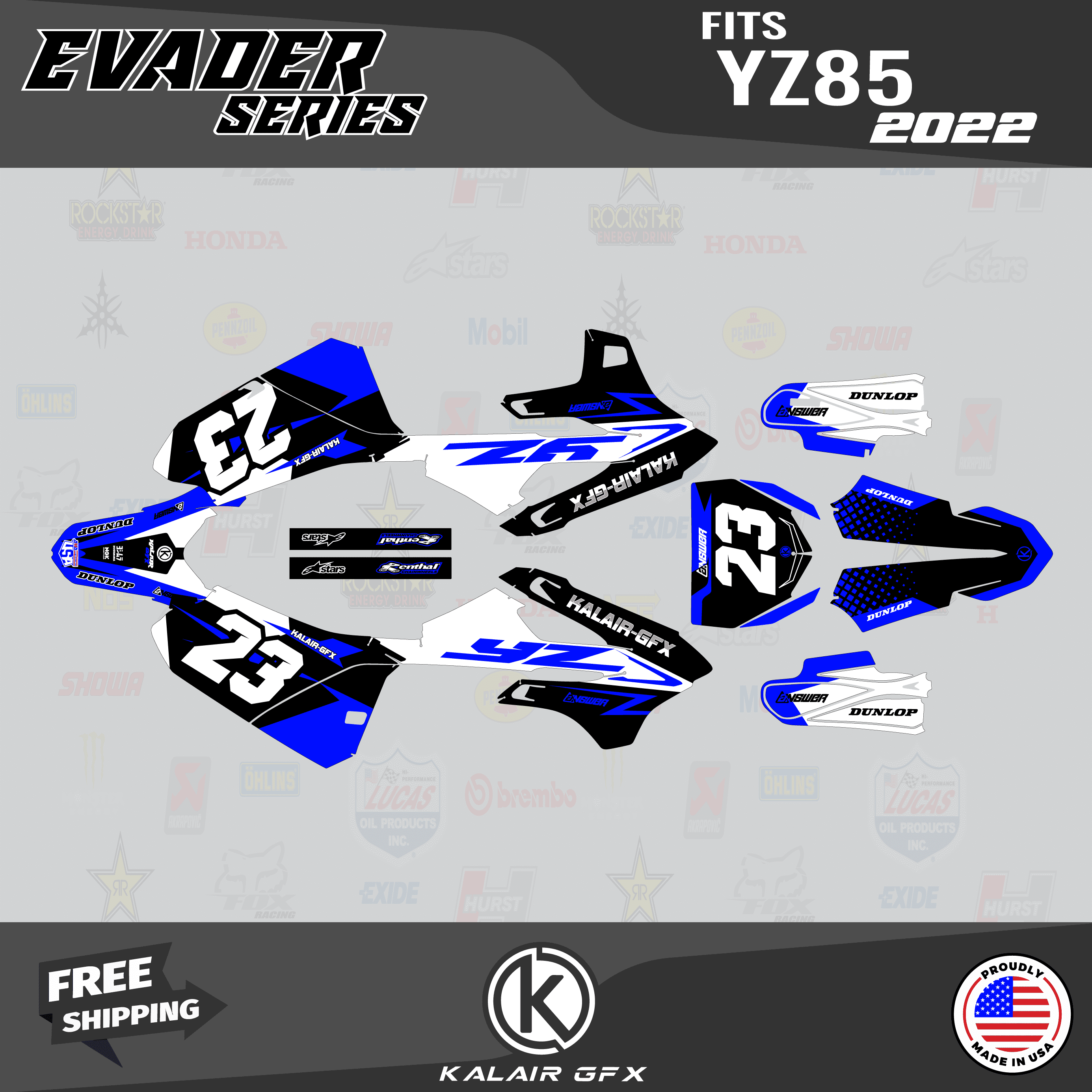 Kalair GFX Graphics Kit for Yamaha YZ85 (2022-2023) Evader Series ...