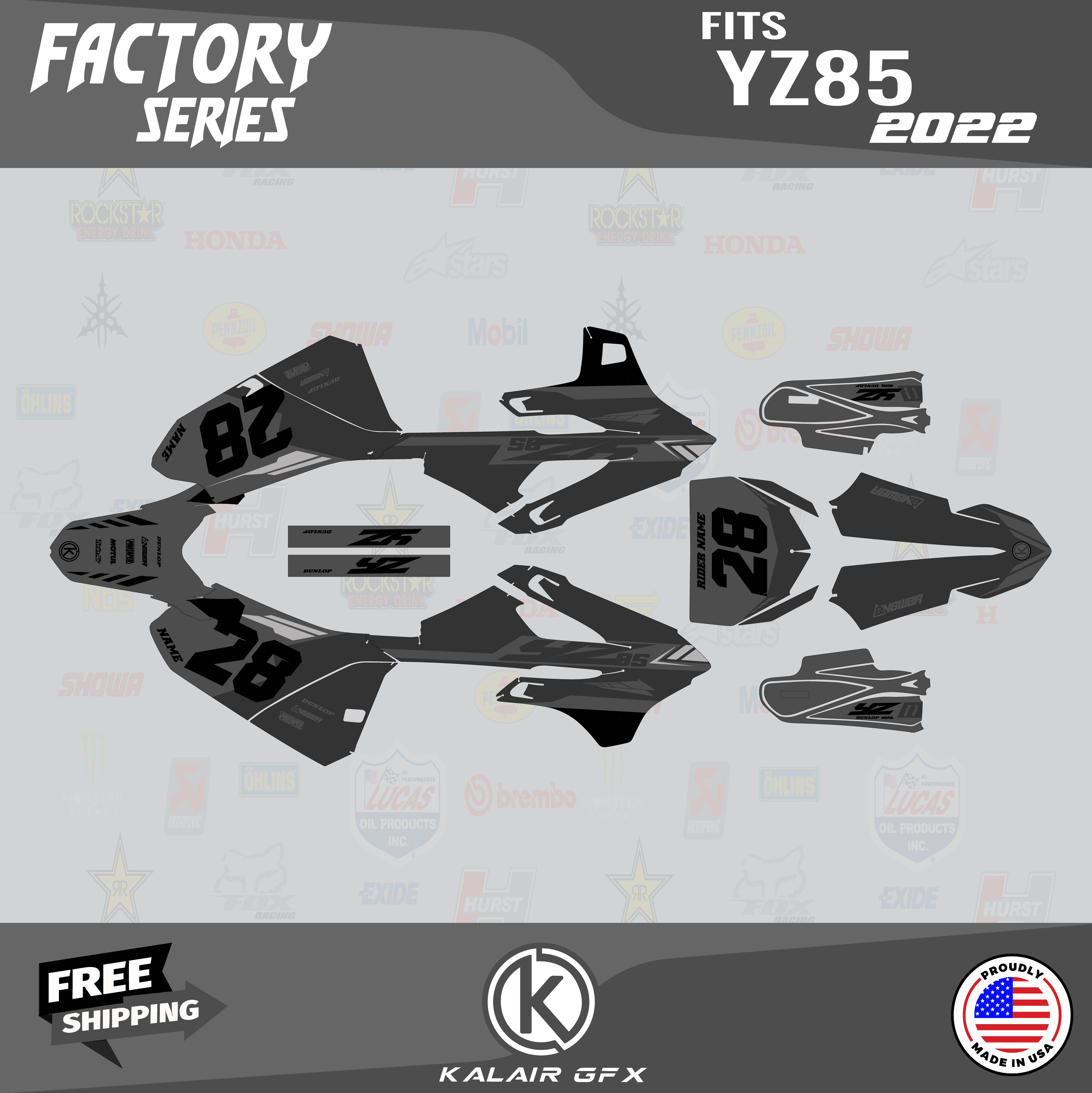 Kalair GFX Graphics Kit for Yamaha YZ85 (2022-2023) Factory Series ...