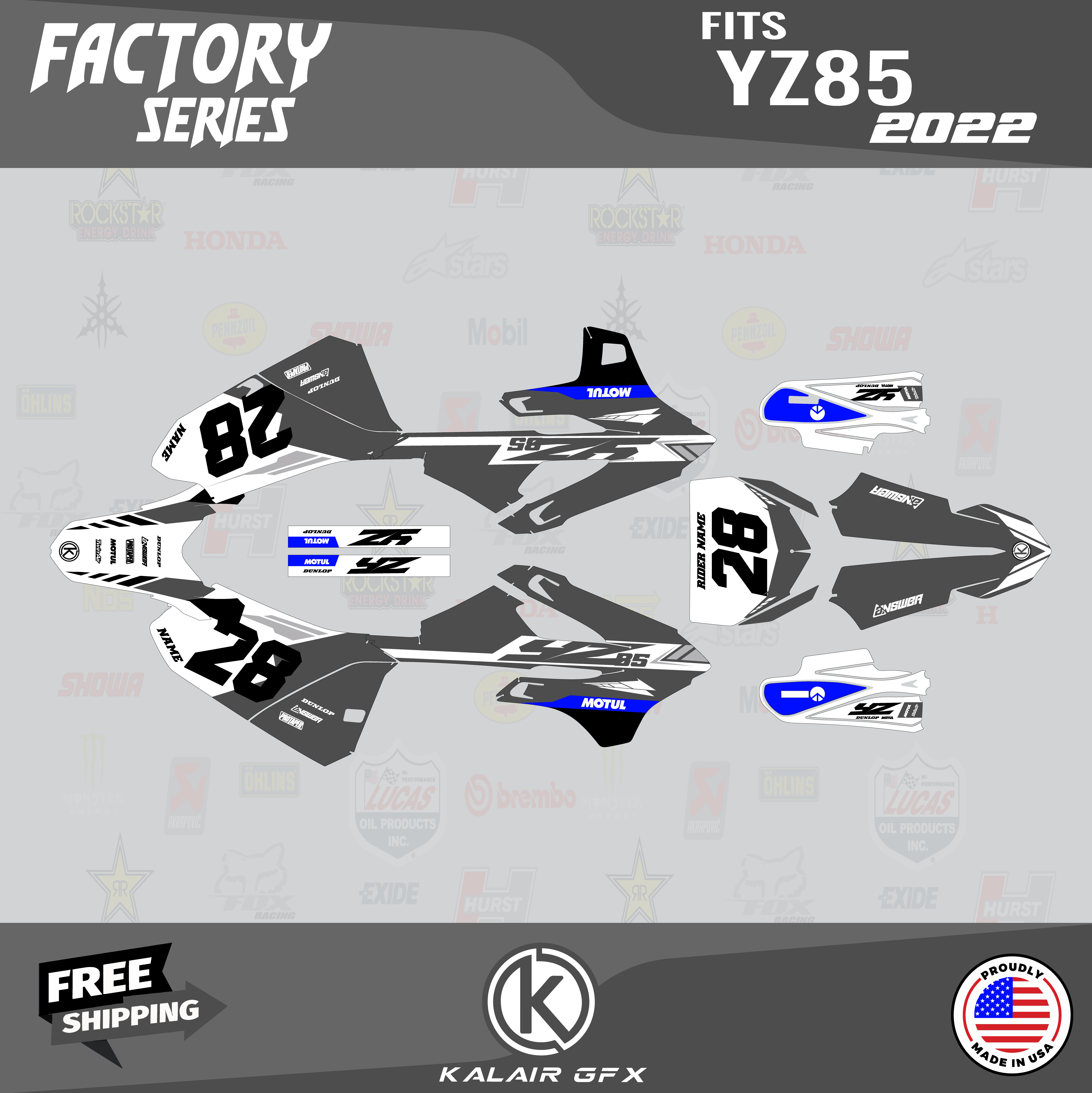 Kalair GFX Graphics Kit for Yamaha YZ85 (2022-2023) Factory Series ...