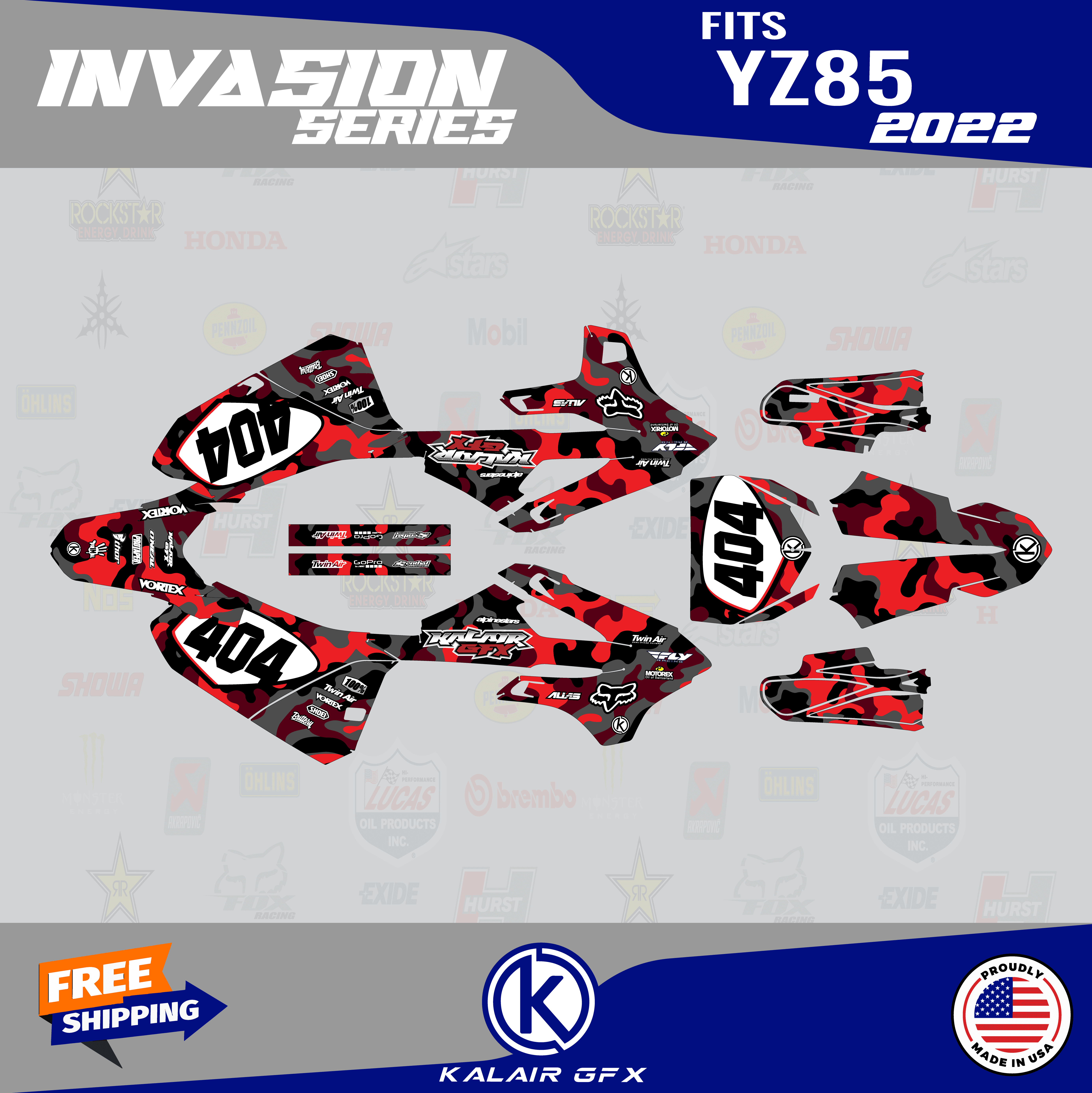 Kalair GFX Graphics Kit for Yamaha YZ85 (2022-2023) Invasion Series ...