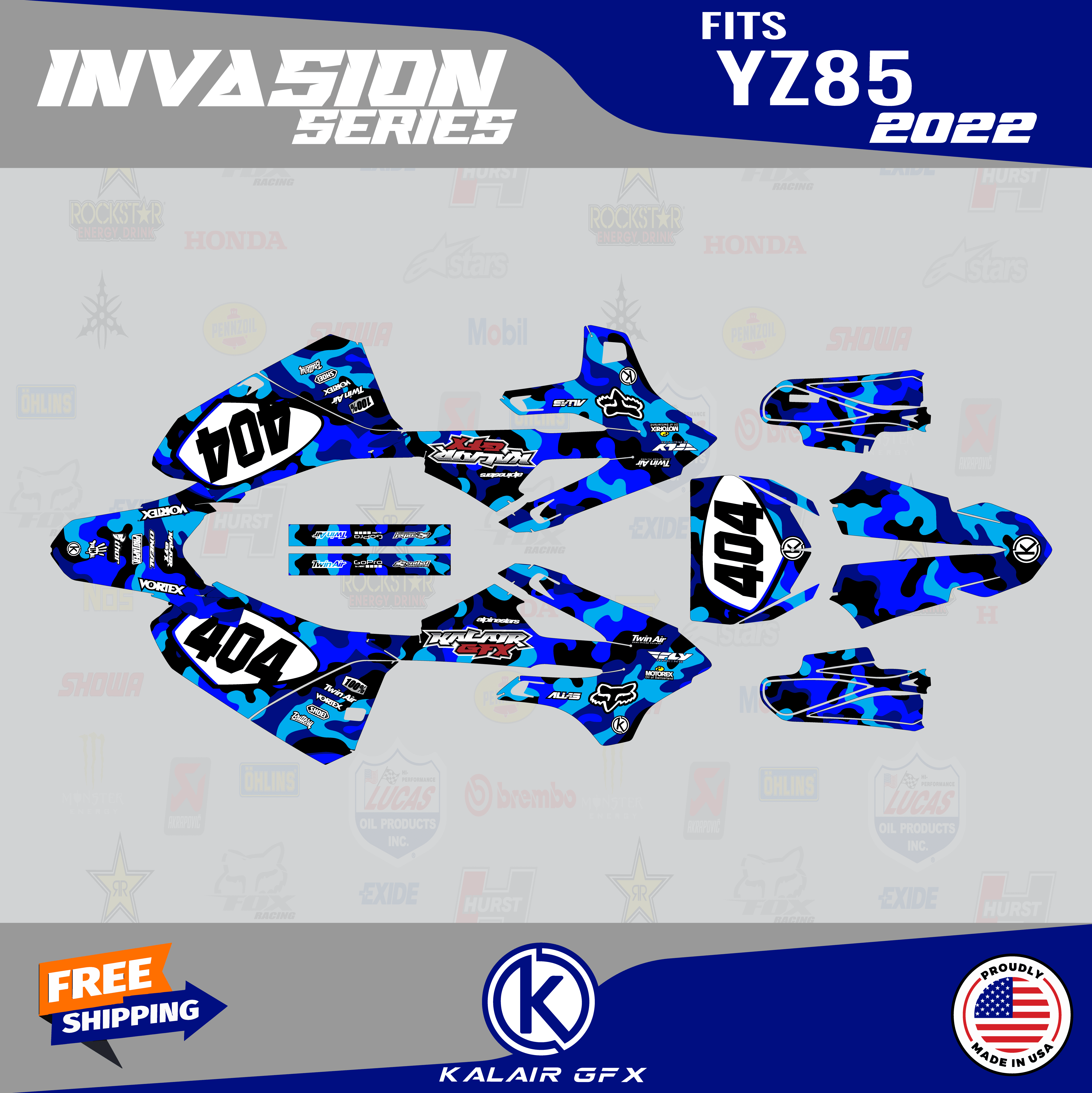 Kalair GFX Graphics Kit for Yamaha YZ85 (2022-2023) Invasion Series ...