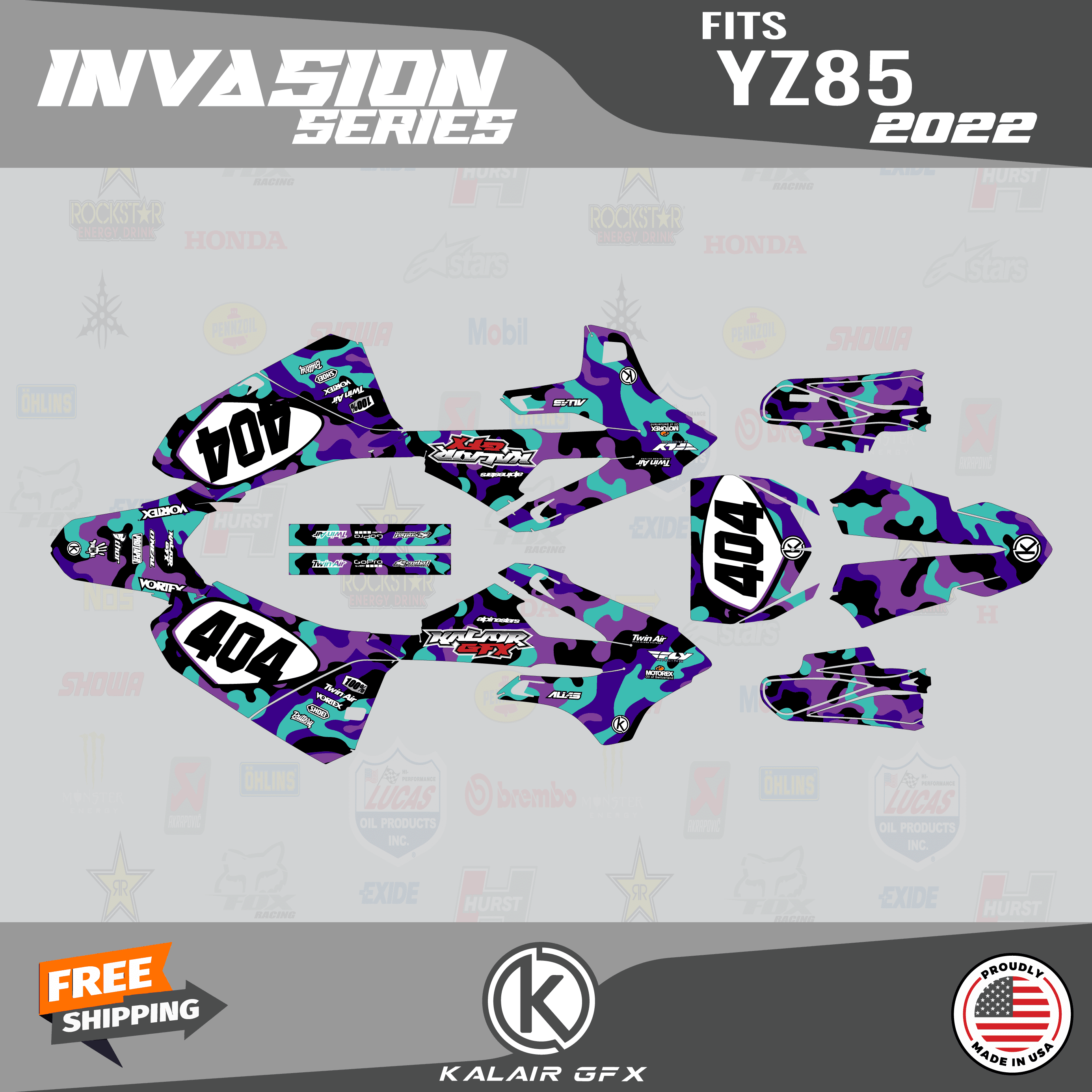 Kalair GFX Graphics Kit for Yamaha YZ85 (2022-2023) Invasion Series ...