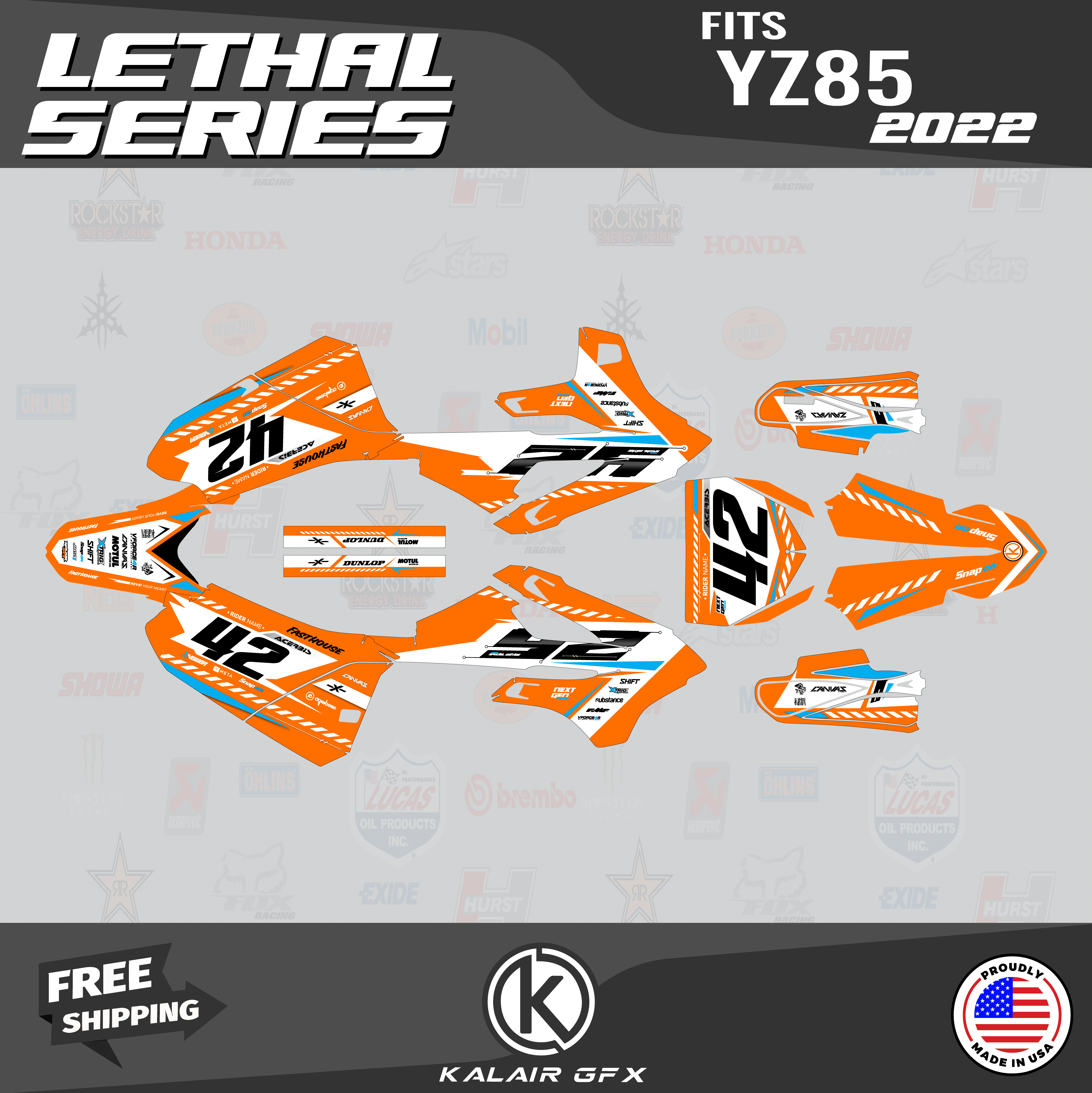 Kalair GFX Graphics Kit for Yamaha YZ85 (2022-2023) Lethal Series ...