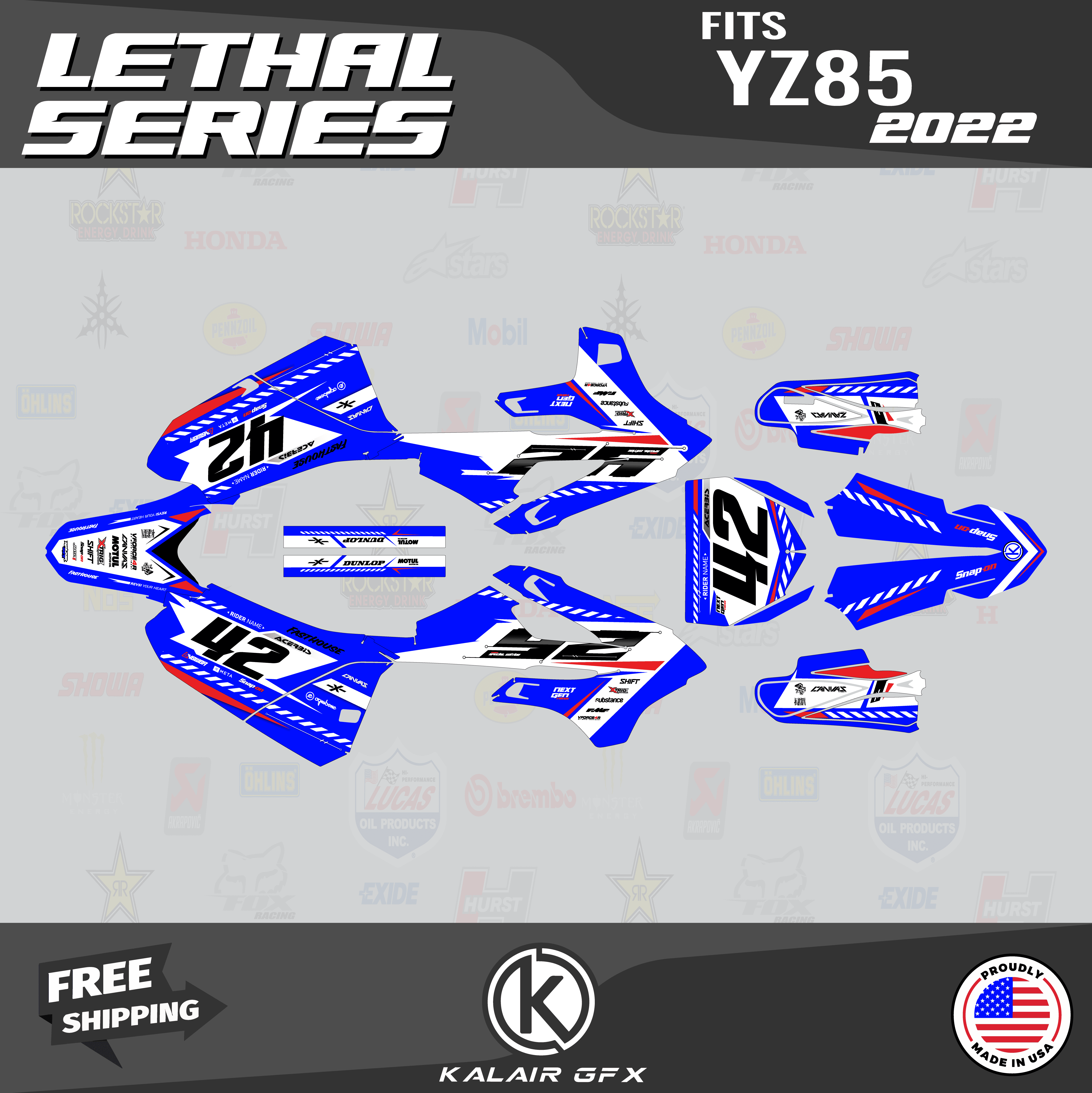 Kalair GFX Graphics Kit for Yamaha YZ85 (2022-2023) Lethal Series ...