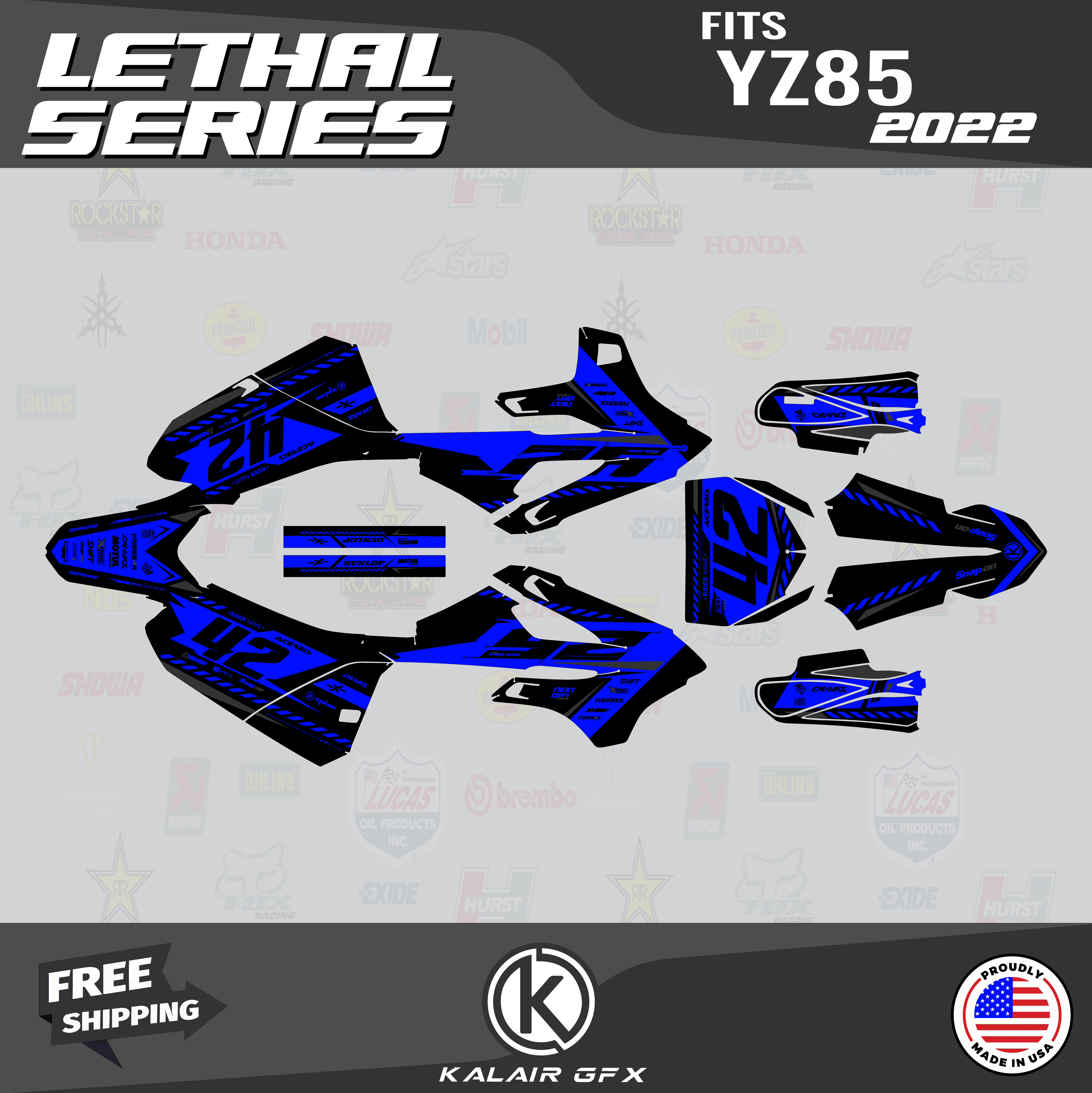 Kalair GFX Graphics Kit for Yamaha YZ85 (2022-2023) Lethal Series ...