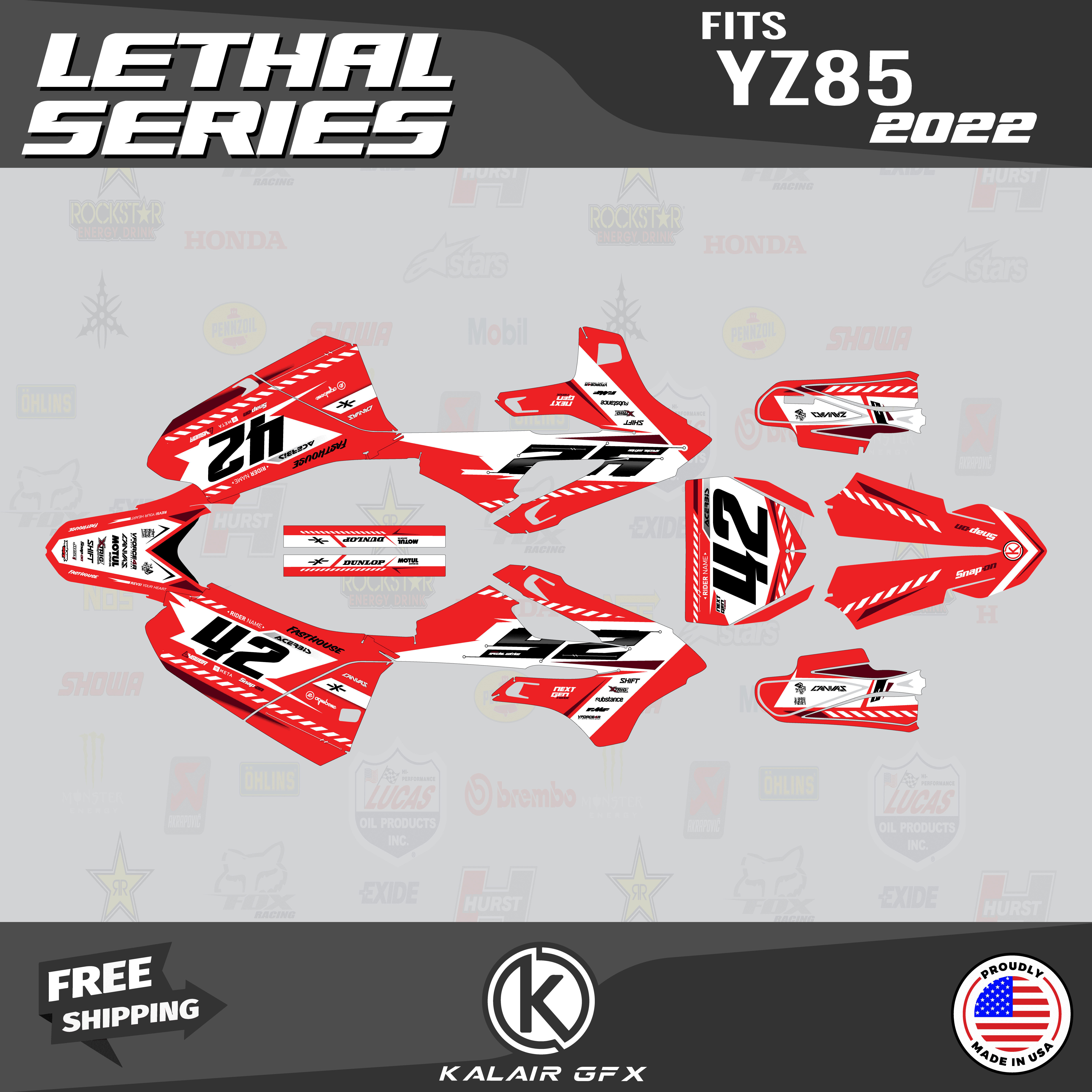 Kalair GFX Graphics Kit for Yamaha YZ85 (2022-2023) Lethal Series ...