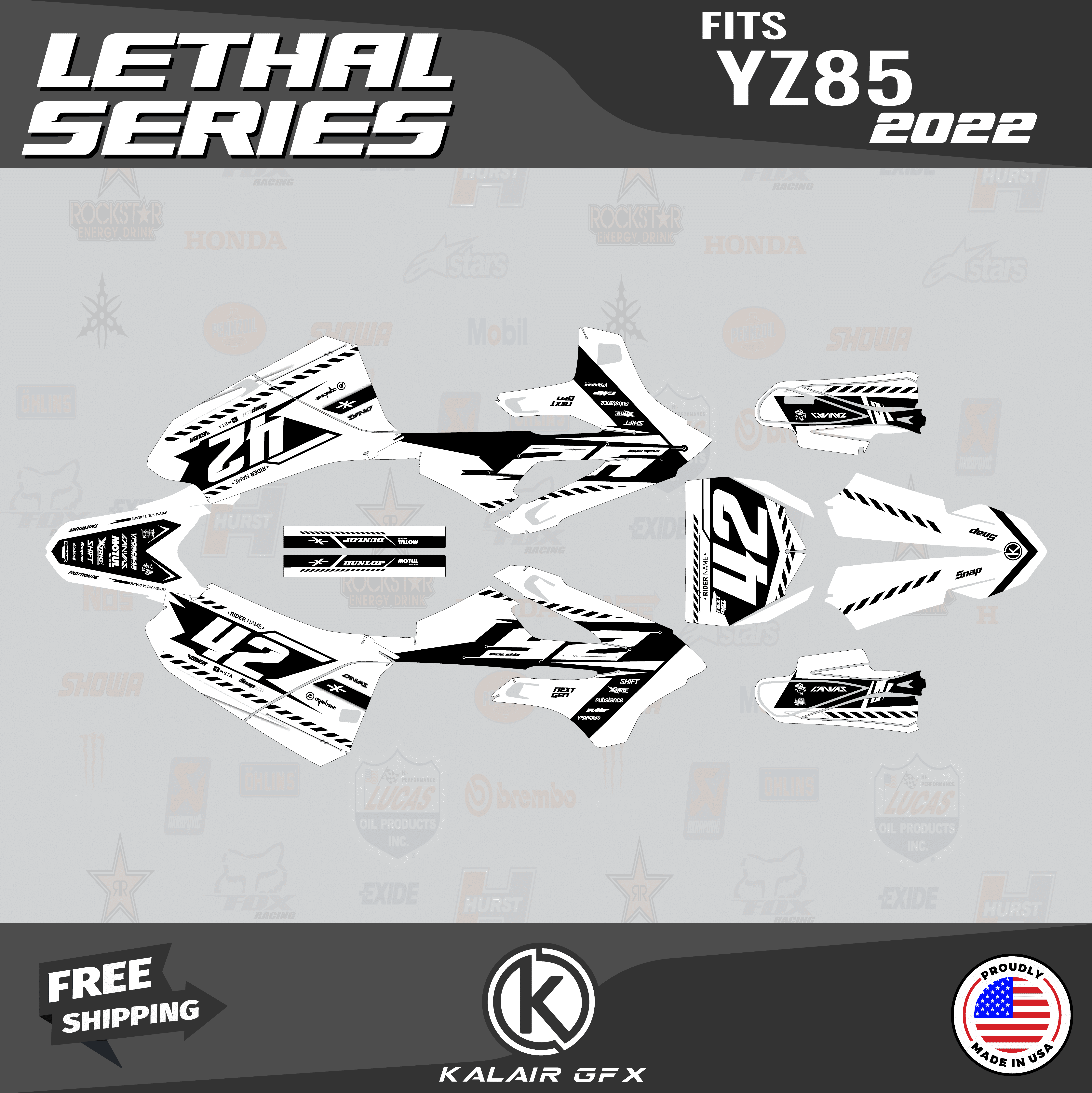 Kalair GFX Graphics Kit for Yamaha YZ85 (2022-2023) Lethal Series ...
