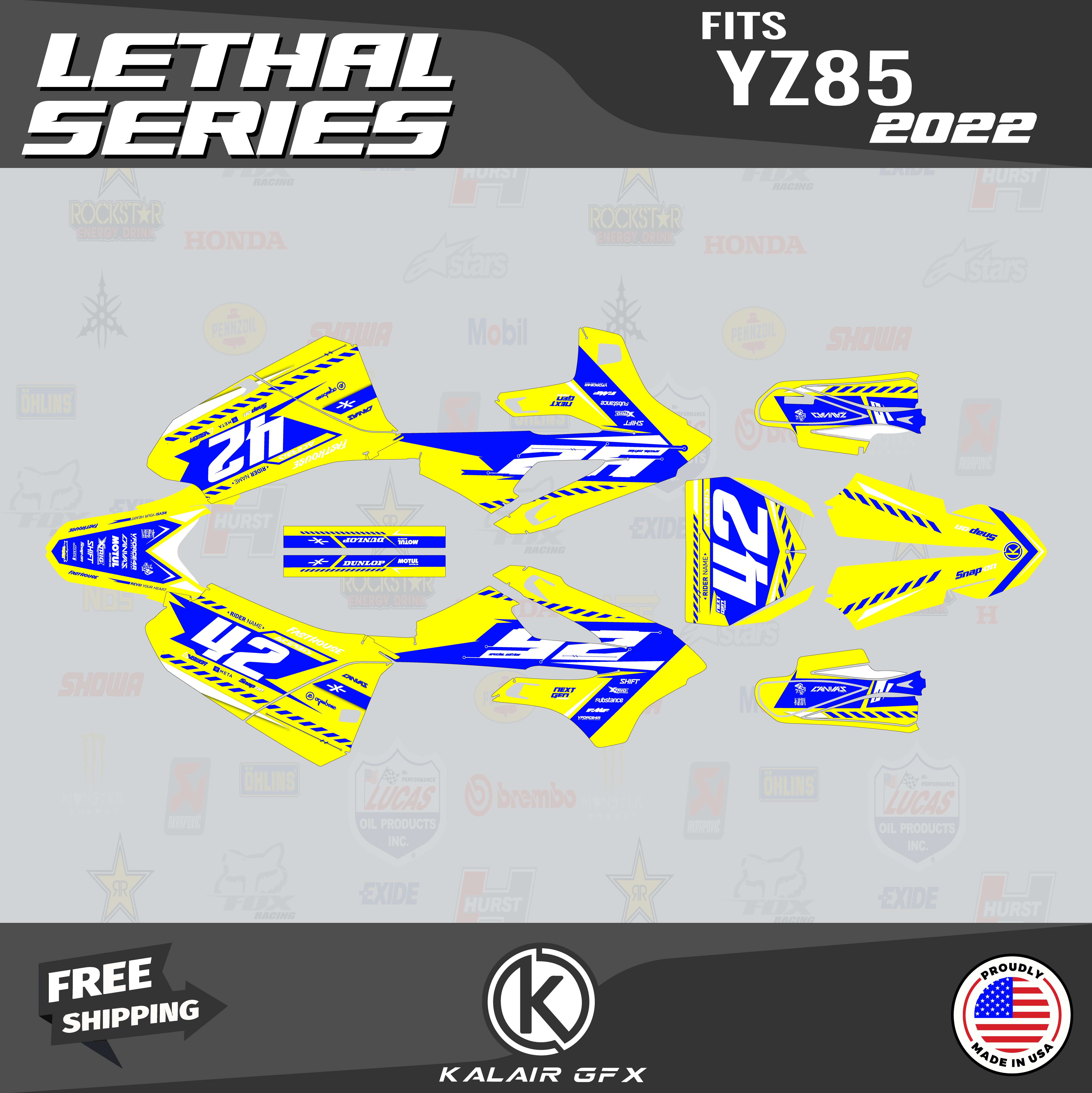 Kalair GFX Graphics Kit for Yamaha YZ85 (2022-2023) Lethal Series ...