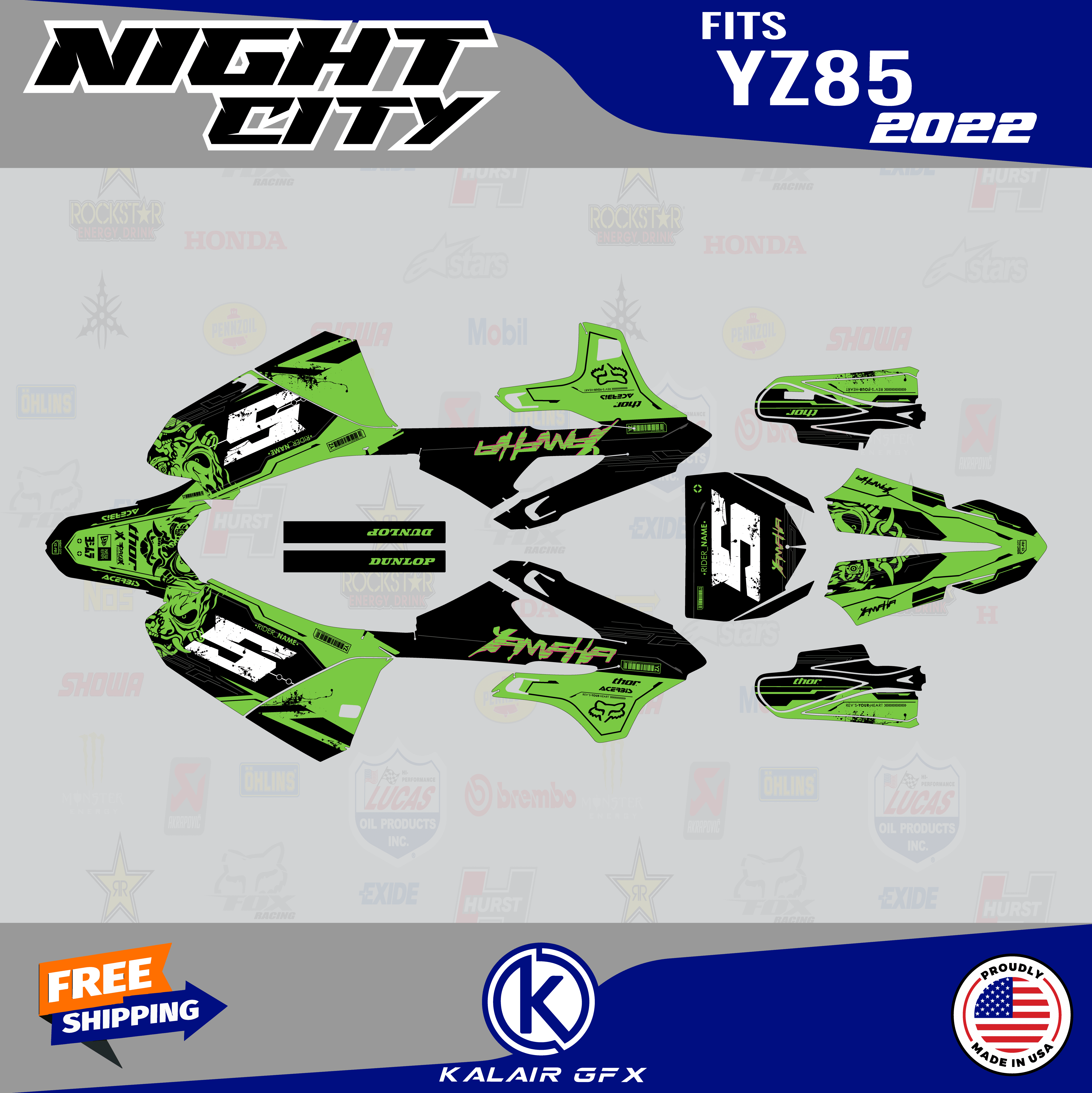 Kalair GFX Graphics Kit for Yamaha YZ85 (2022-2023) Nightcity Series ...