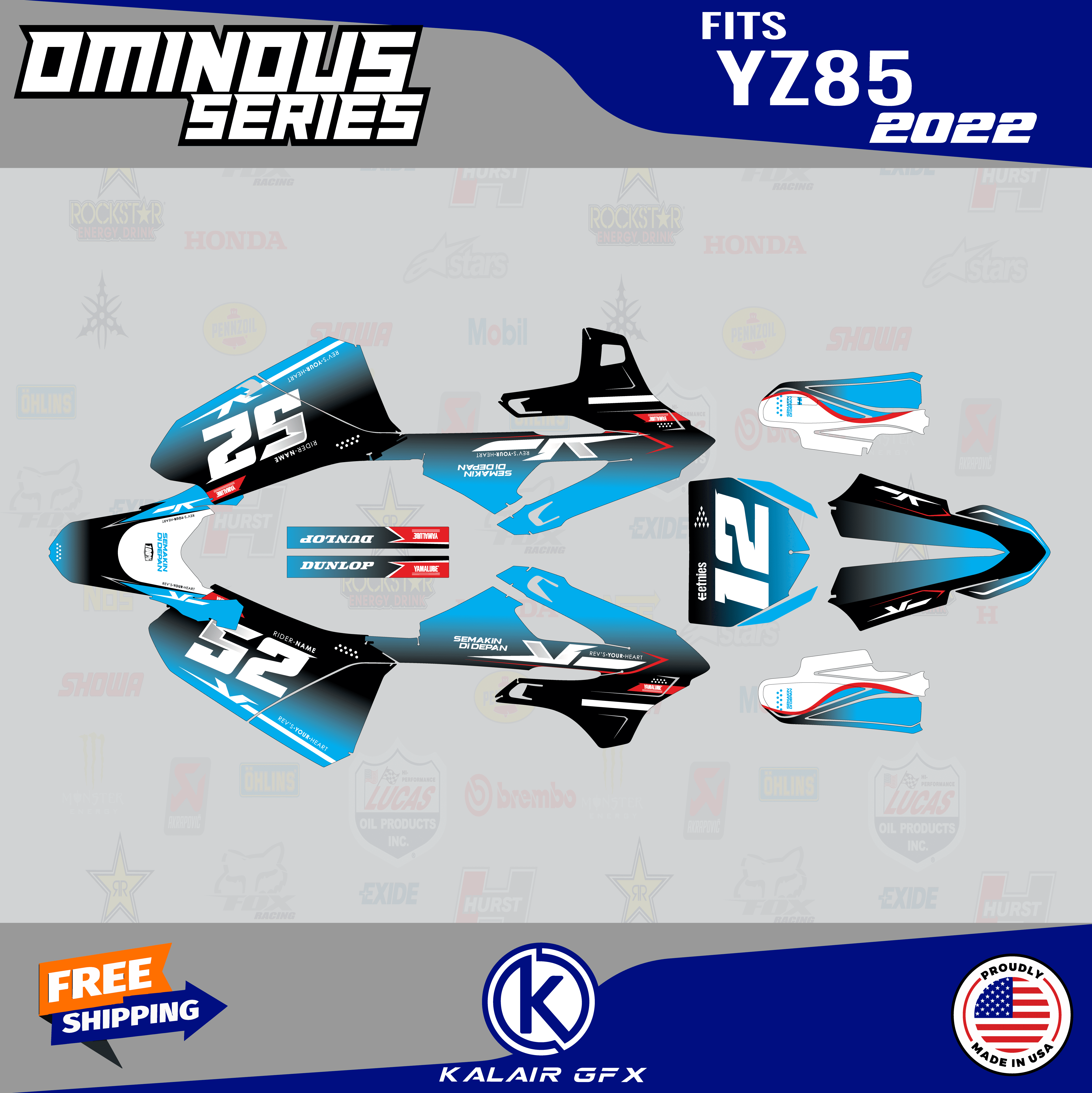 Kalair GFX Graphics Kit for Yamaha YZ85 (2022-2023) Ominous Series ...