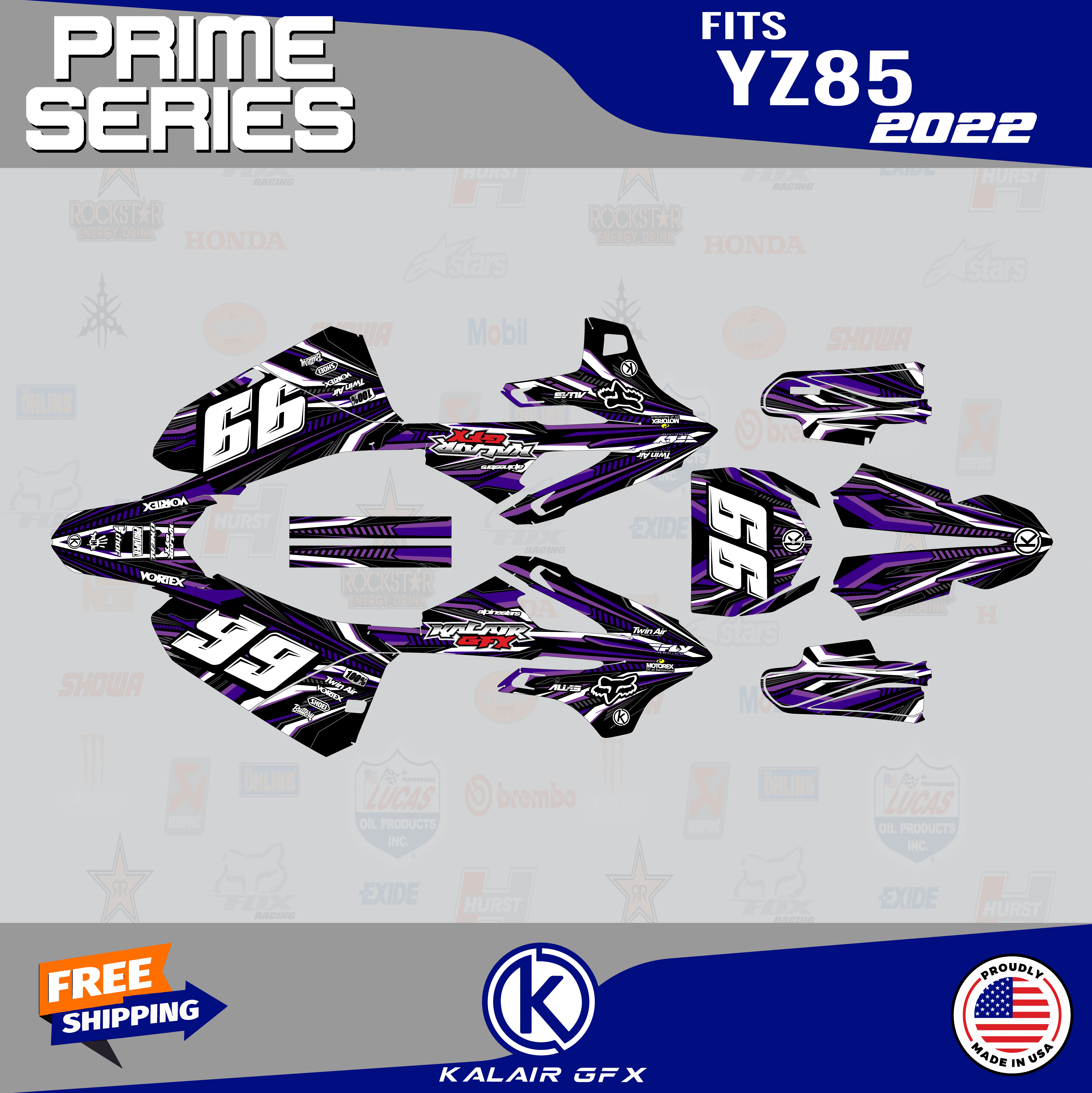 Kalair GFX Graphics Kit for Yamaha YZ85 (2022-2023) Prime Series ...