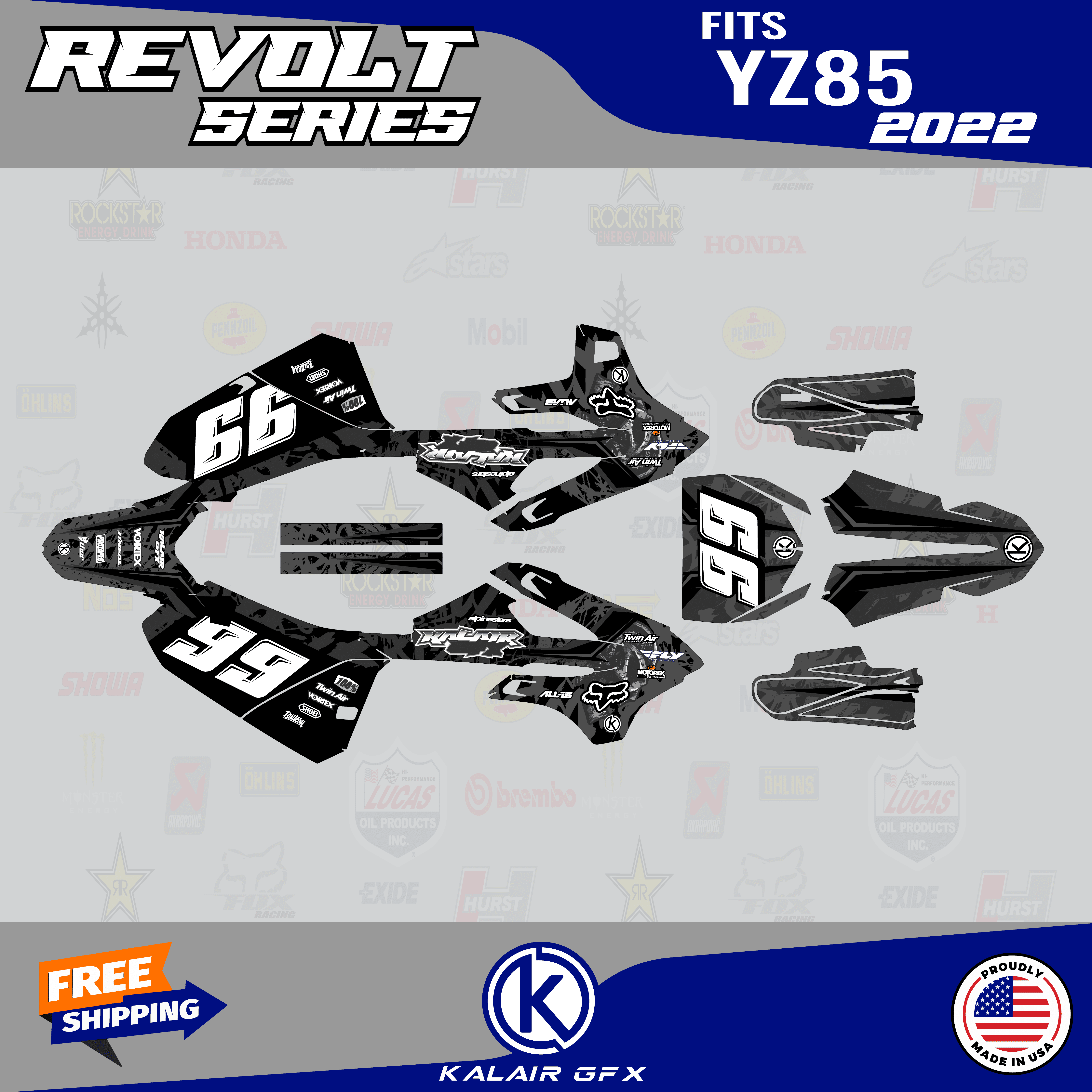 Kalair GFX Graphics Kit for Yamaha YZ85 (2022-2023) Revolt Series ...