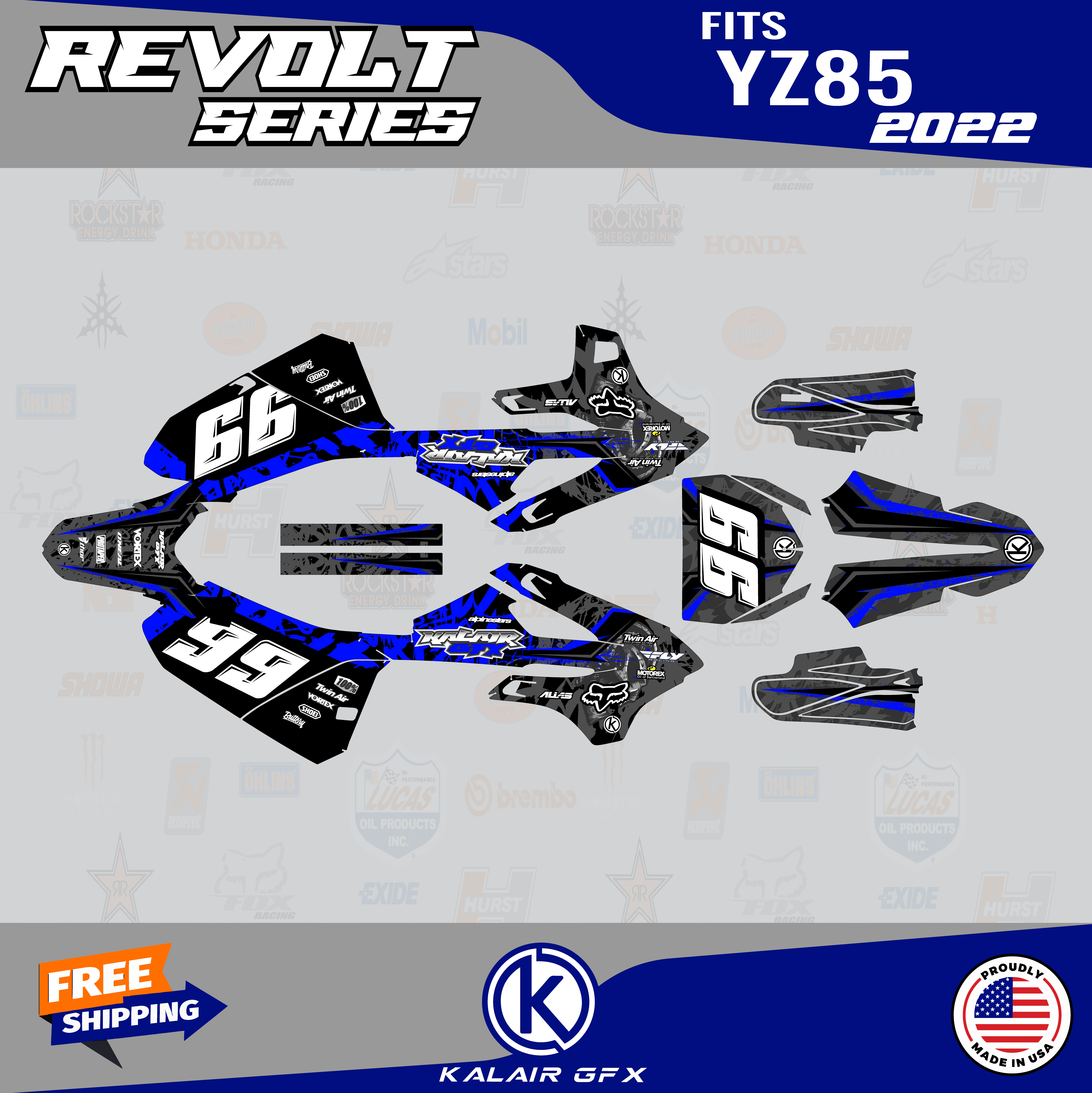 Kalair GFX Graphics Kit for Yamaha YZ85 (2022-2023) Revolt Series ...