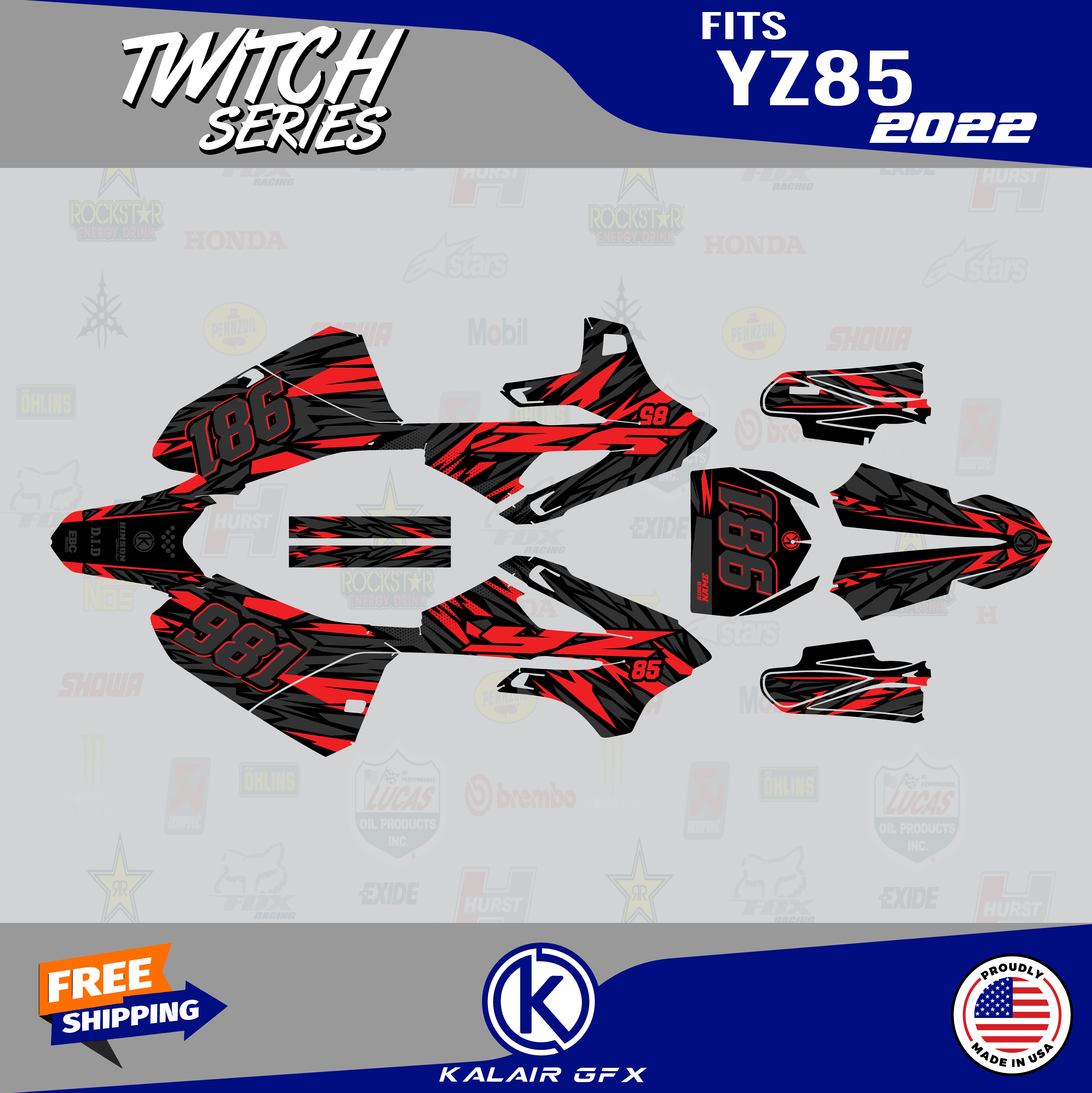 Kalair GFX Graphics Kit for Yamaha YZ85 (2022-2023) Twitch Series ...