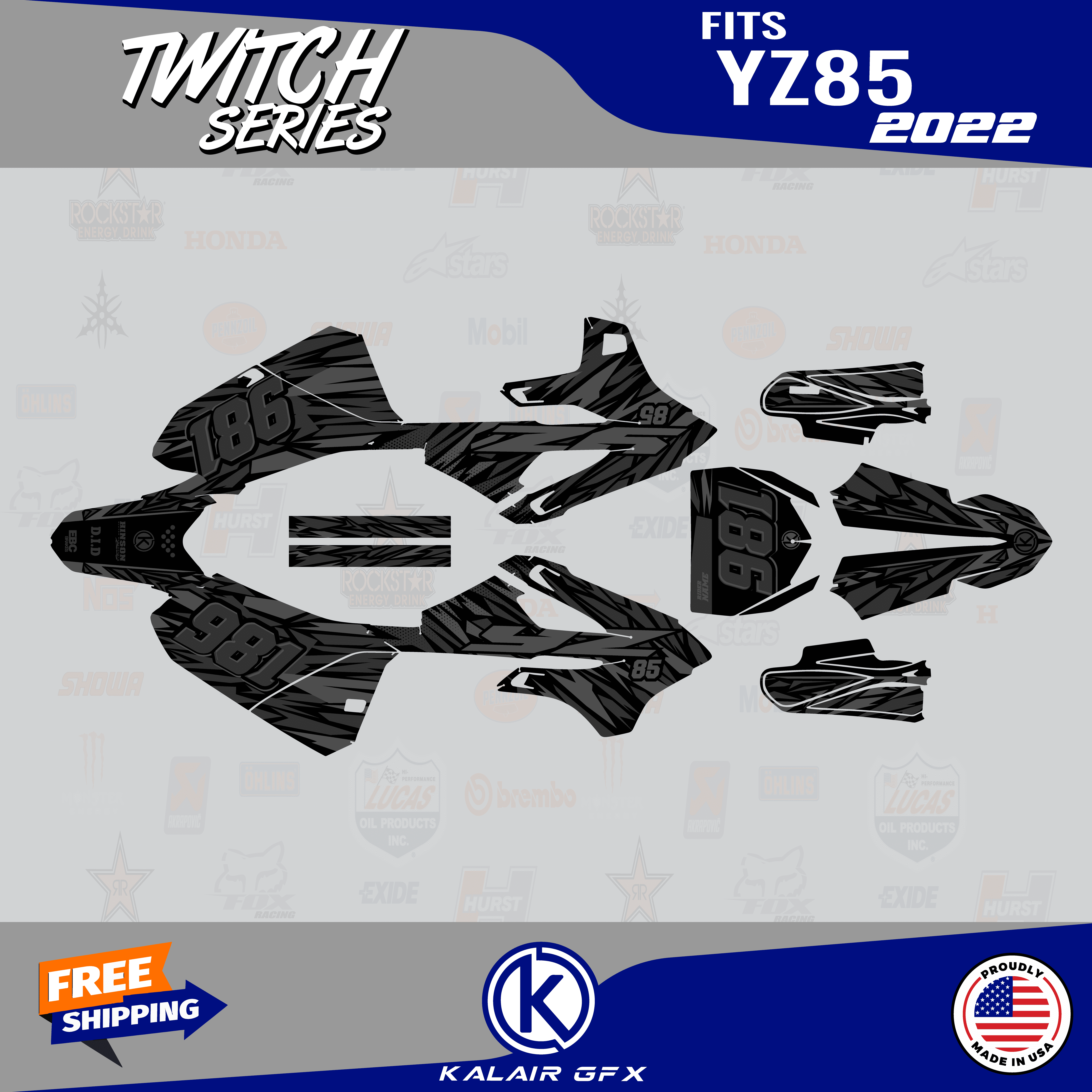 Kalair GFX Graphics Kit for Yamaha YZ85 (2022-2023) Twitch Series ...