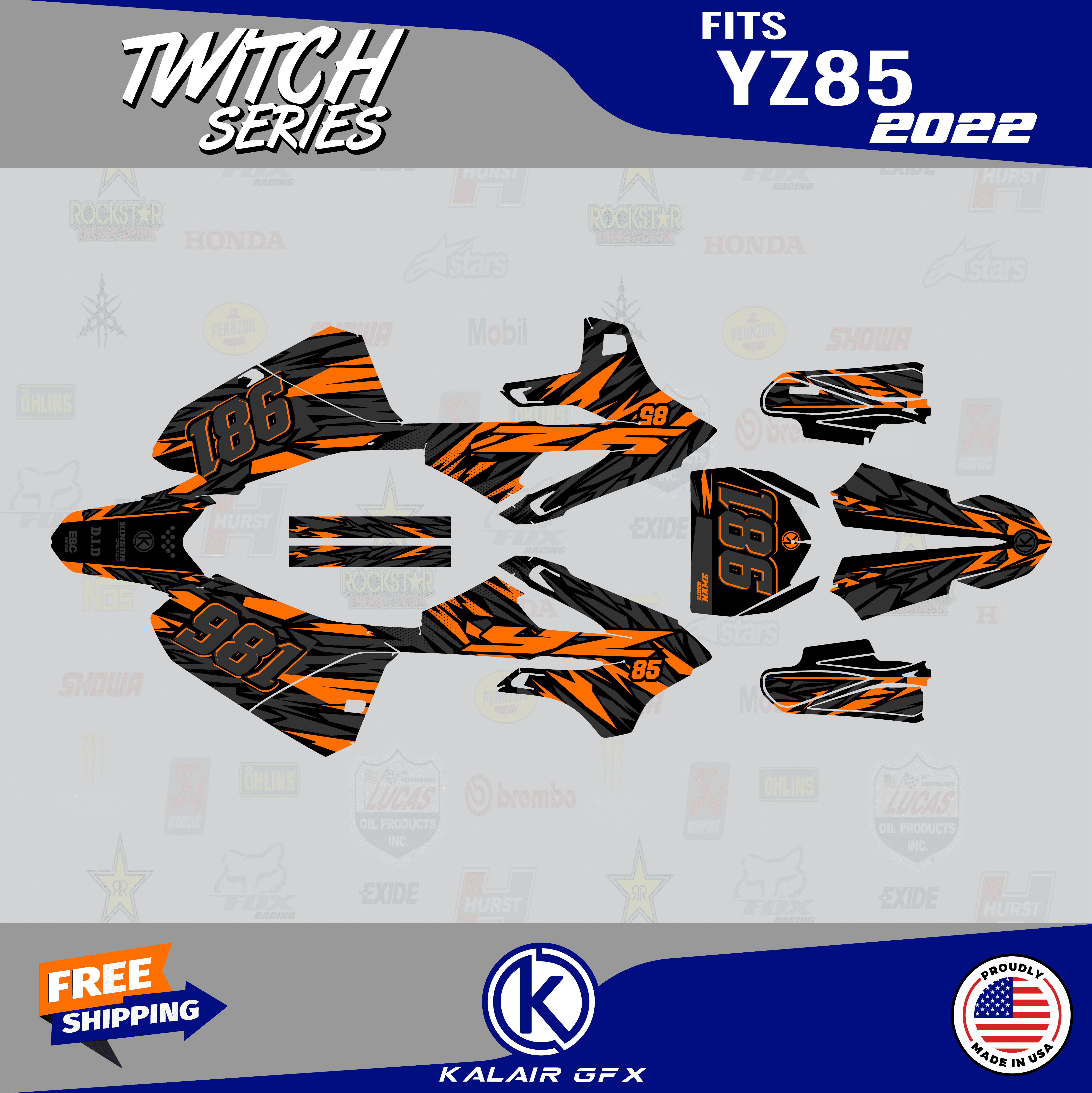 Kalair GFX Graphics Kit for Yamaha YZ85 (2022-2023) Twitch Series ...