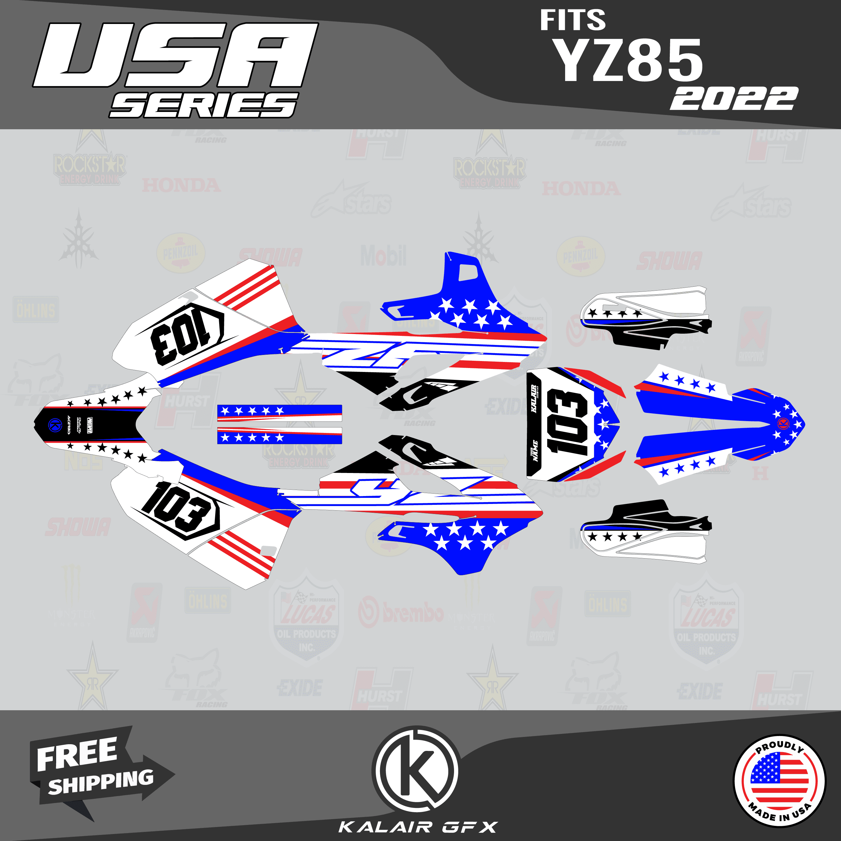 Kalair GFX Graphics Kit for Yamaha YZ85 (2022-2023) Usa Series ...
